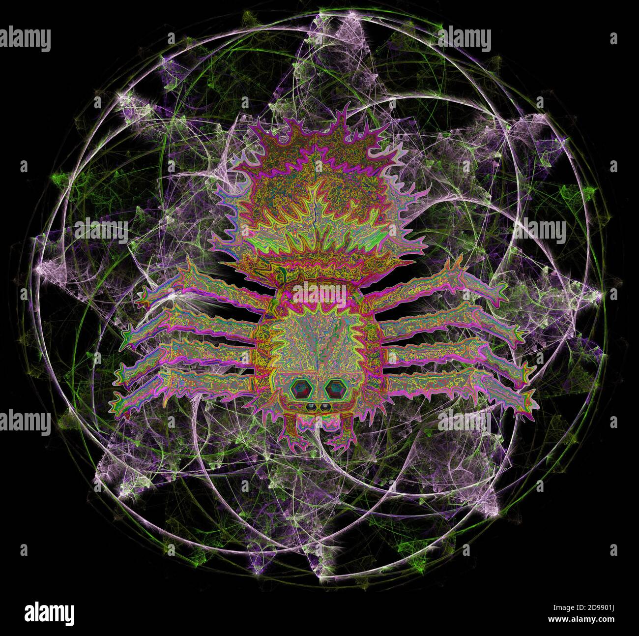 unusual bright multicolor poisonous spider, 3d render Stock Photo - Alamy