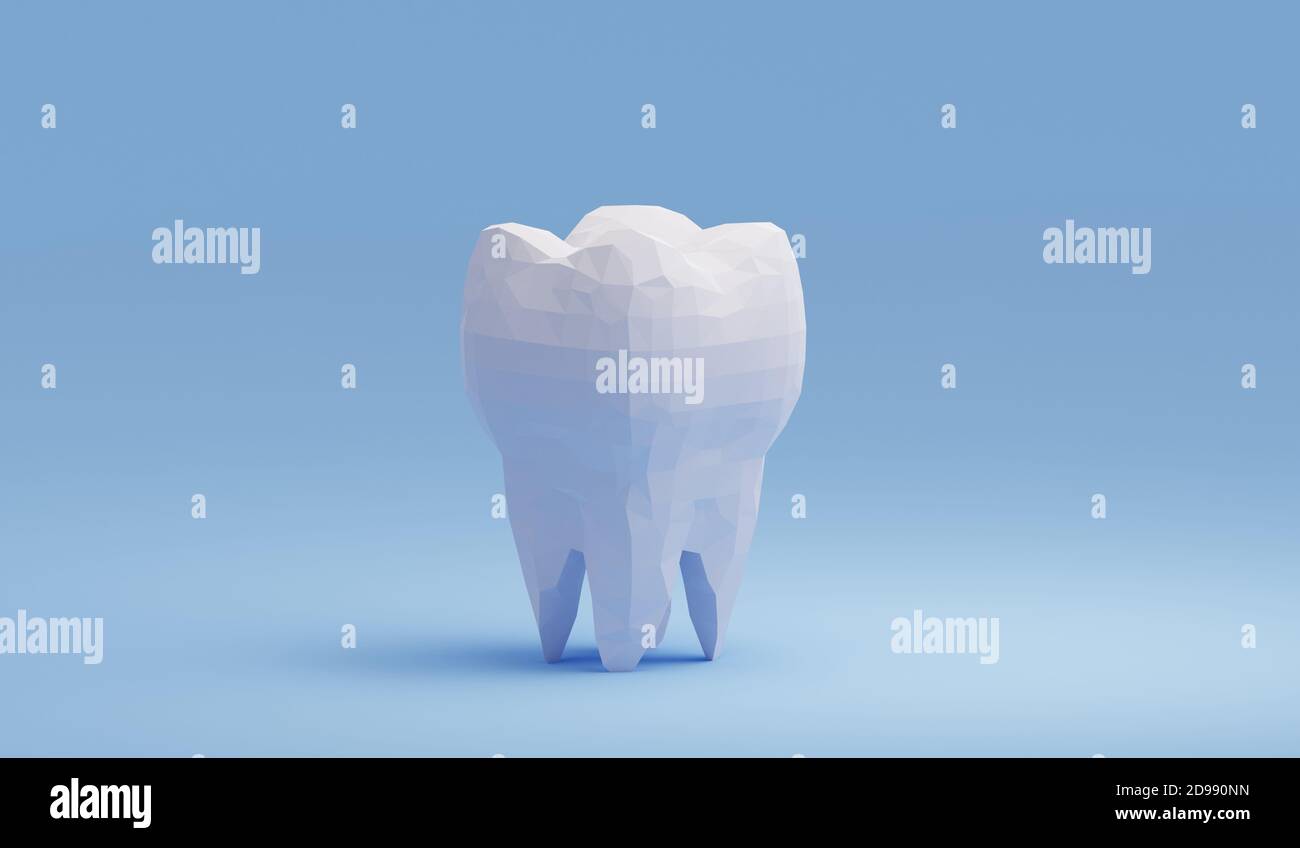low poly polygonal molar tooth on blue background. 3d illustration ...