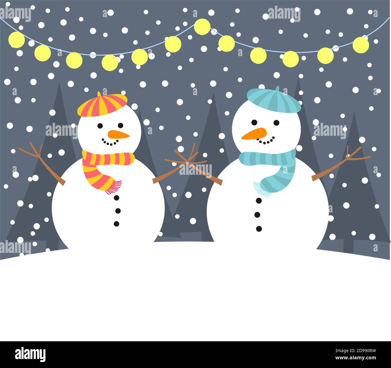 Snowman couple in night winter card. Vector illustration Stock Vector ...
