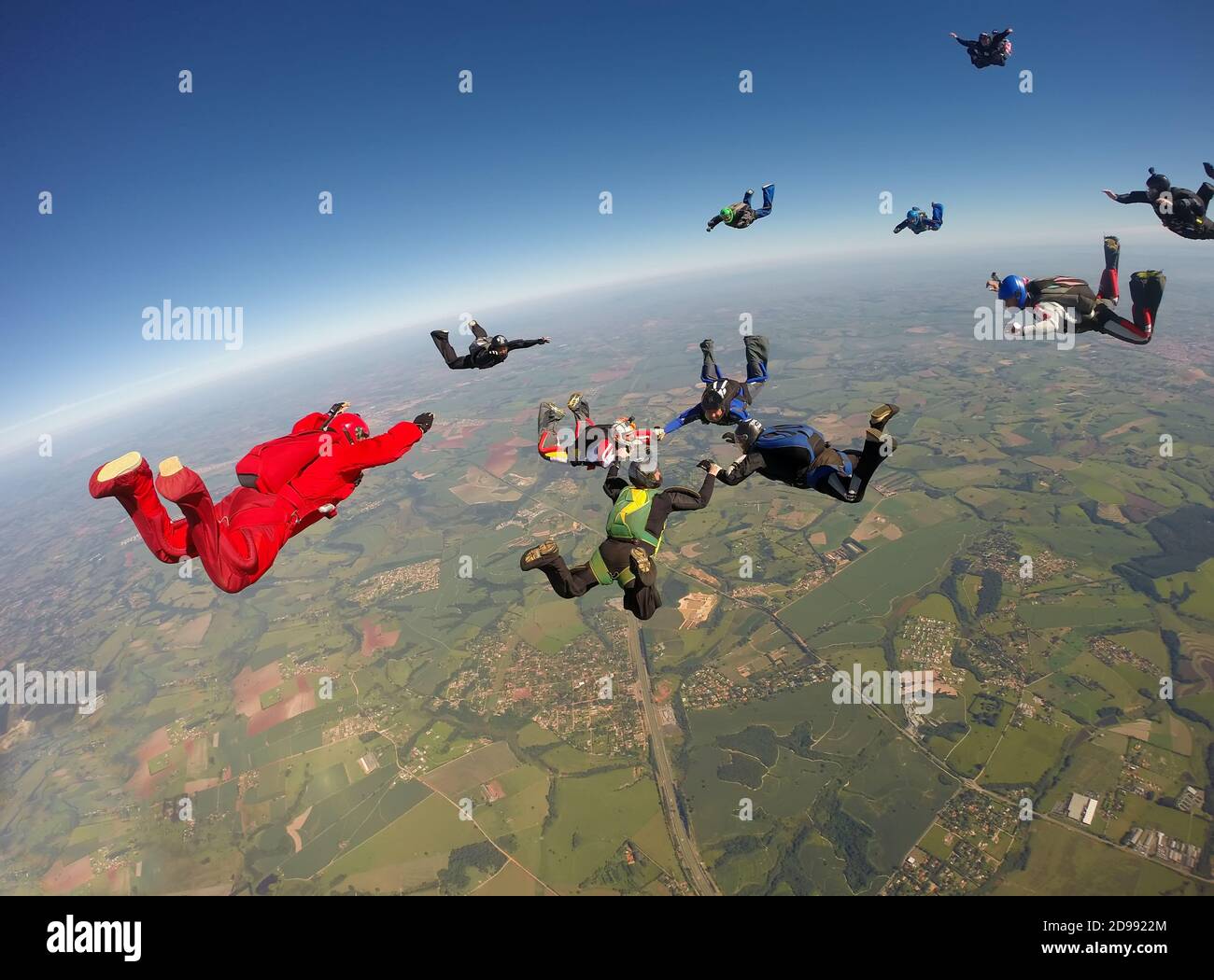 Skydiving group formation Stock Photo - Alamy
