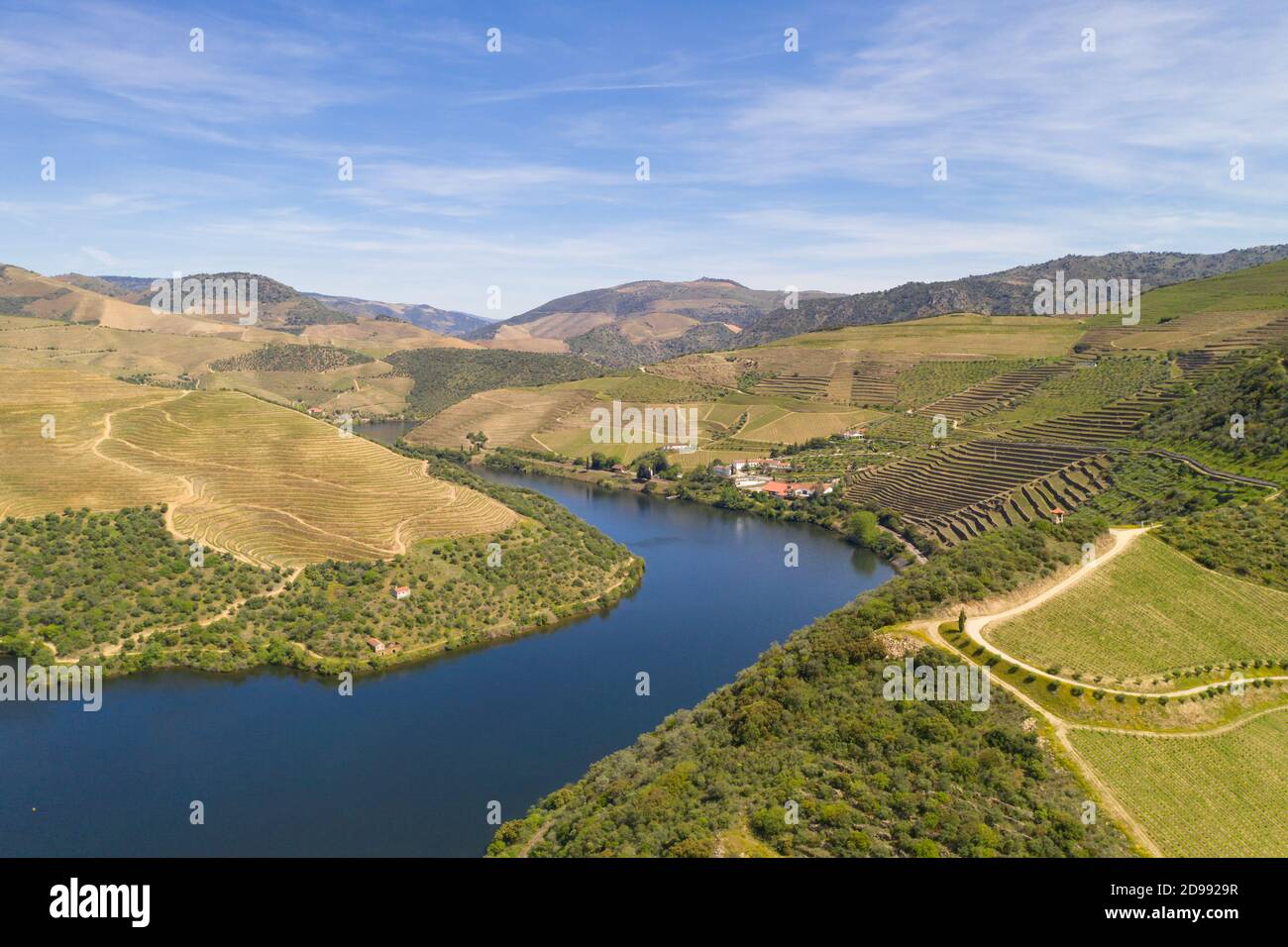 Douro river wine valley region drone aerial view, in Portugal Stock ...