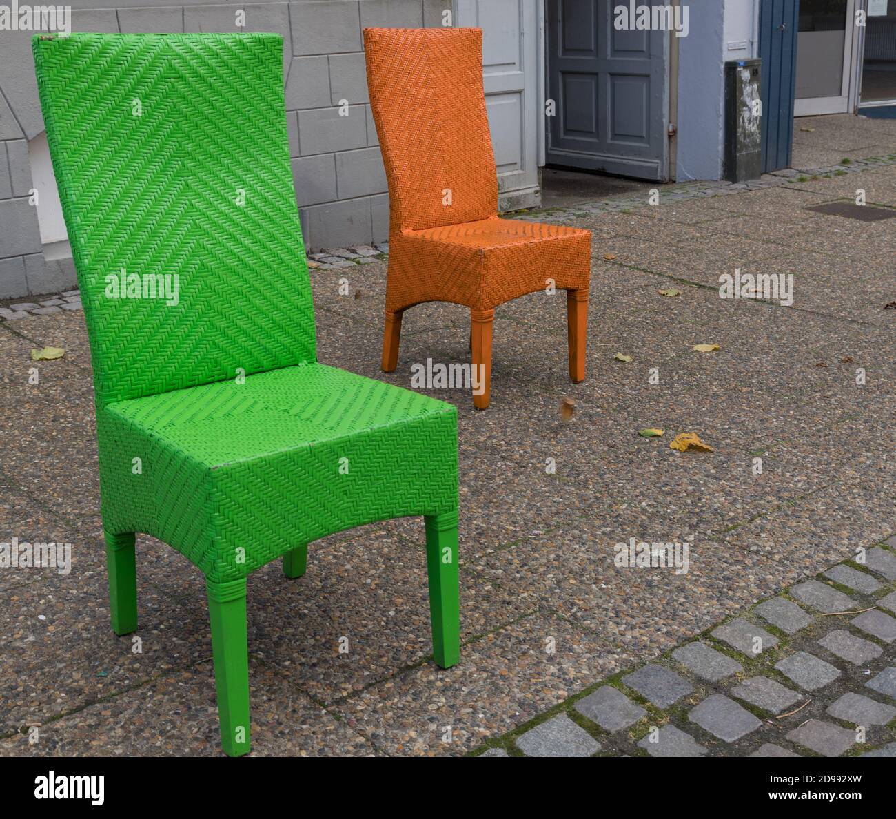 colored chairs with a large back outdoors in a pedestrian area Stock ...