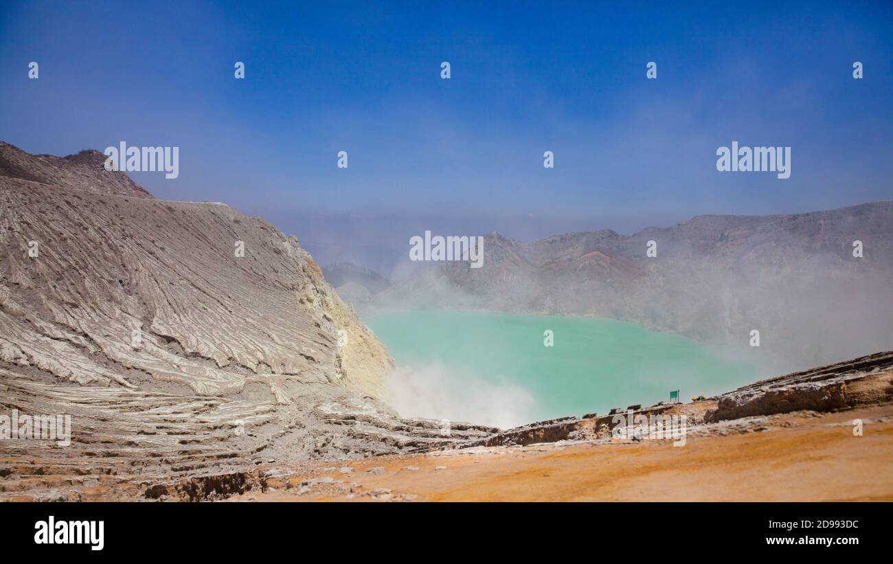 Volcano Ijen. View from above, stunning view of the Ijen volcano with ...