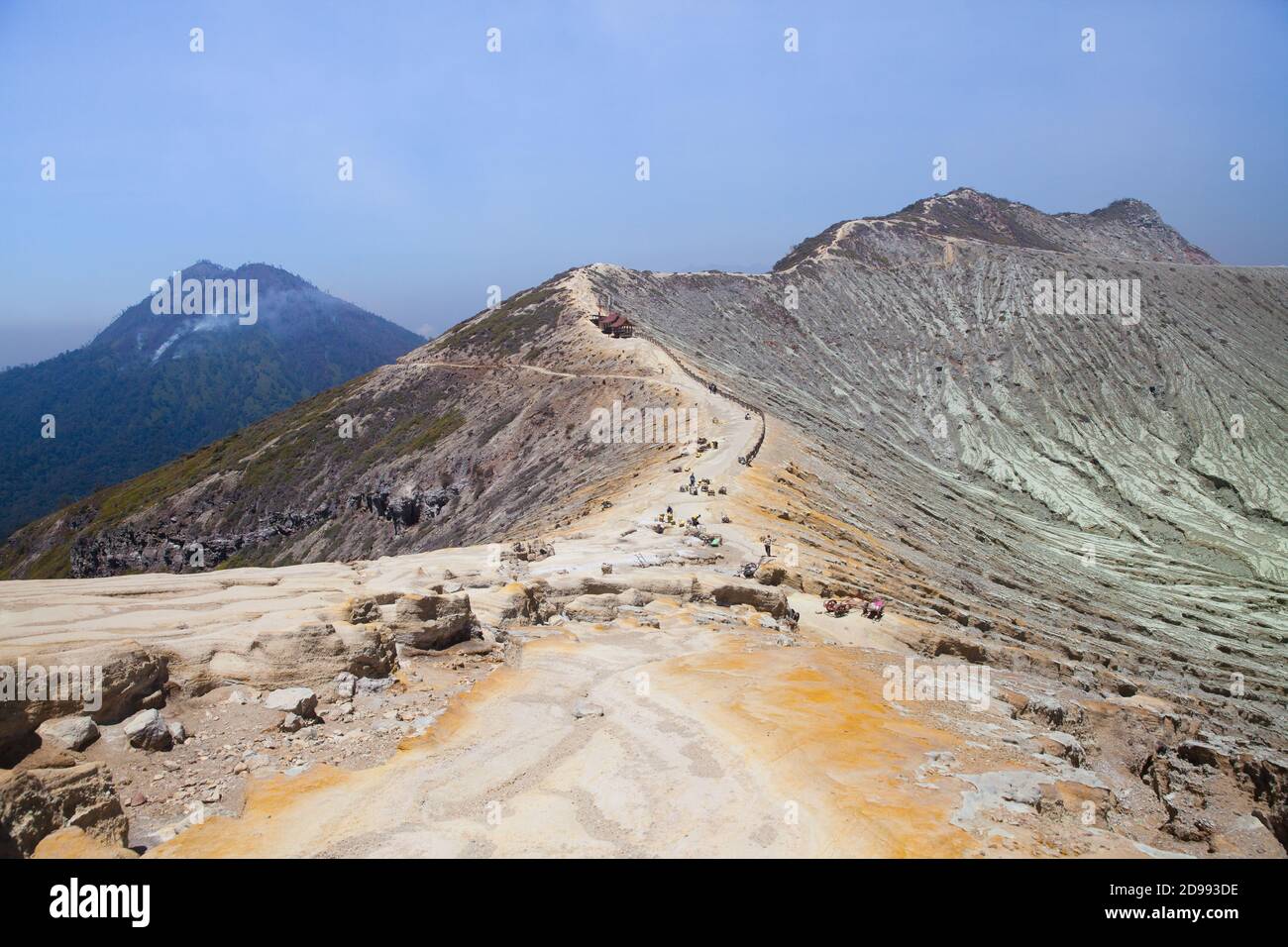 Stunning panoramic view of the Ijen Volcano Complex with mountains. The ...