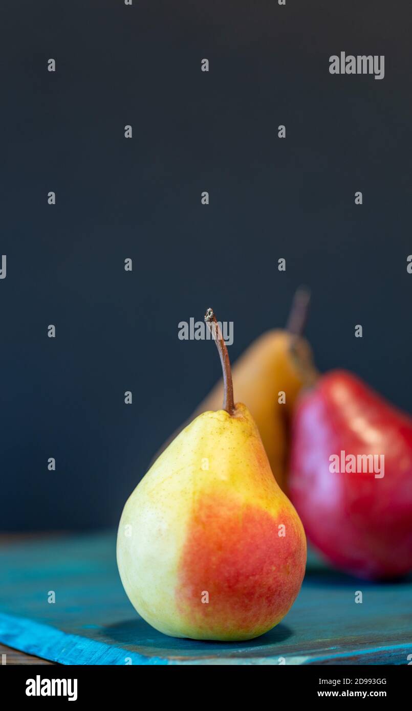 table top collection of Pears, Red Anjou, Bosc, and Comic, Pyrus ...