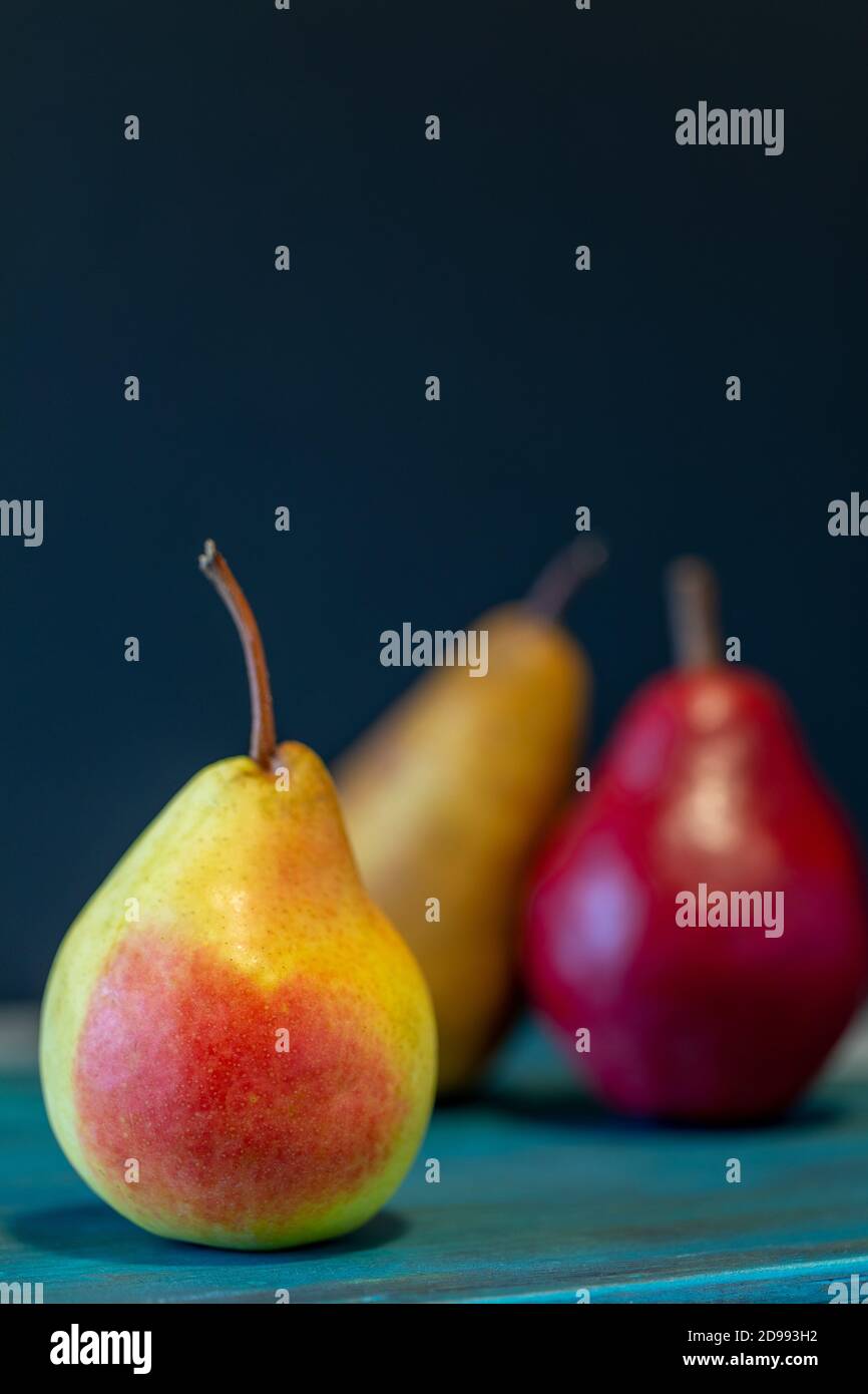 table top collection of Pears, Red Anjou, Bosc, and Comic, Pyrus ...
