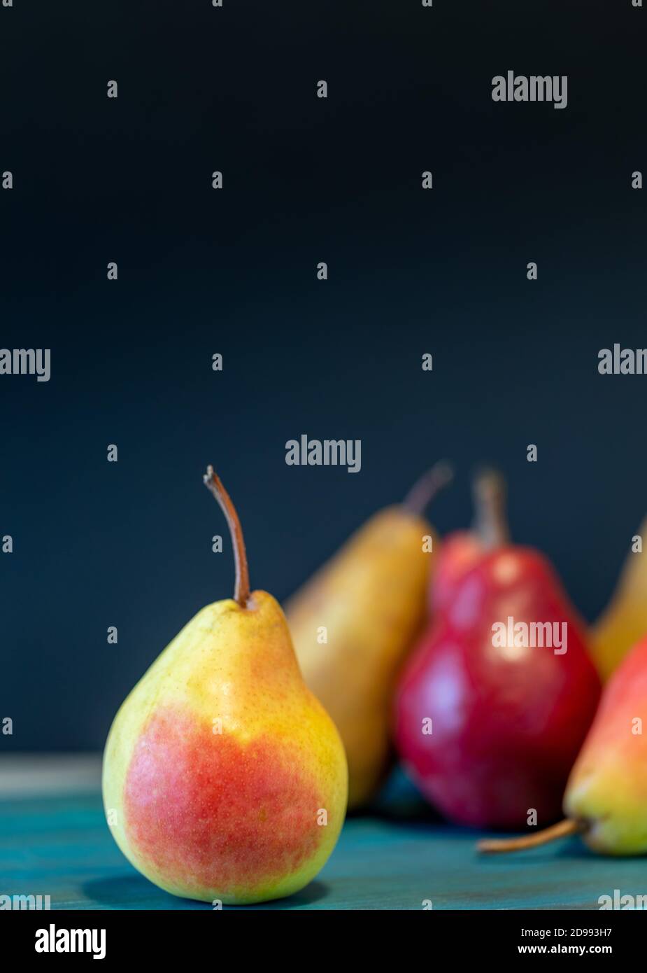 table top collection of Pears, Red Anjou, Bosc, and Comic, Pyrus ...