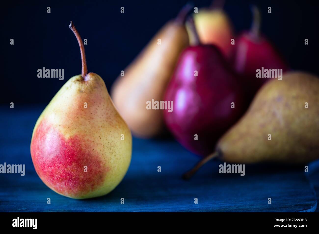 table top collection of Pears, Red Anjou, Bosc, and Comic, Pyrus ...
