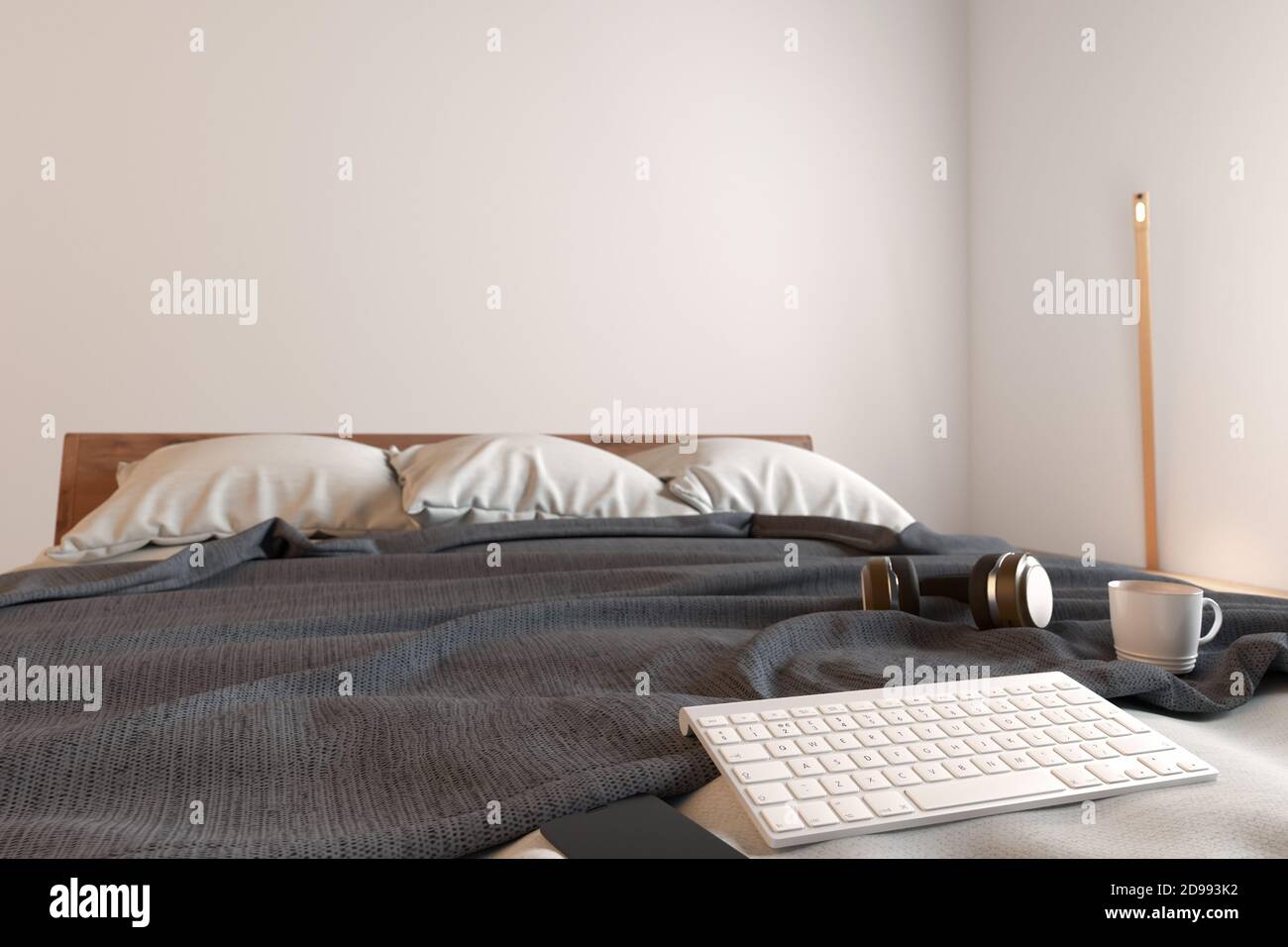 the keyboard in the bed is the technology dependence Stock Photo - Alamy