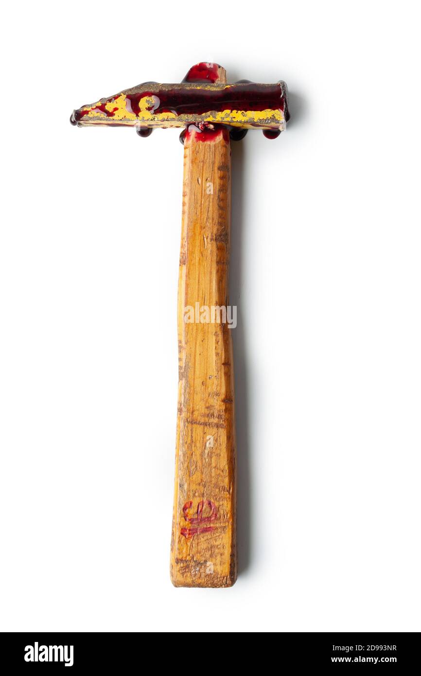 Bloody hammer isolated on white background Stock Photo - Alamy