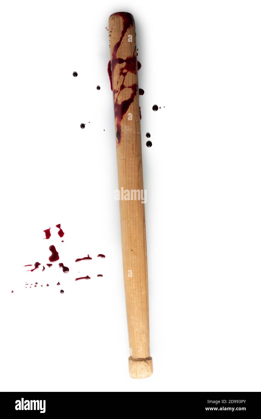 Bloody baseball bat isolated on white background Stock Photo - Alamy