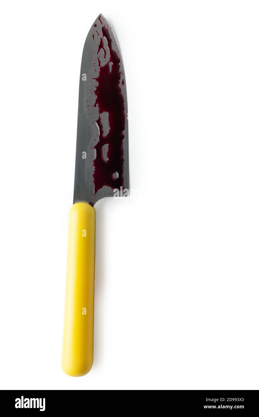 Bloody kitchen knife isolated on white background Stock Photo - Alamy