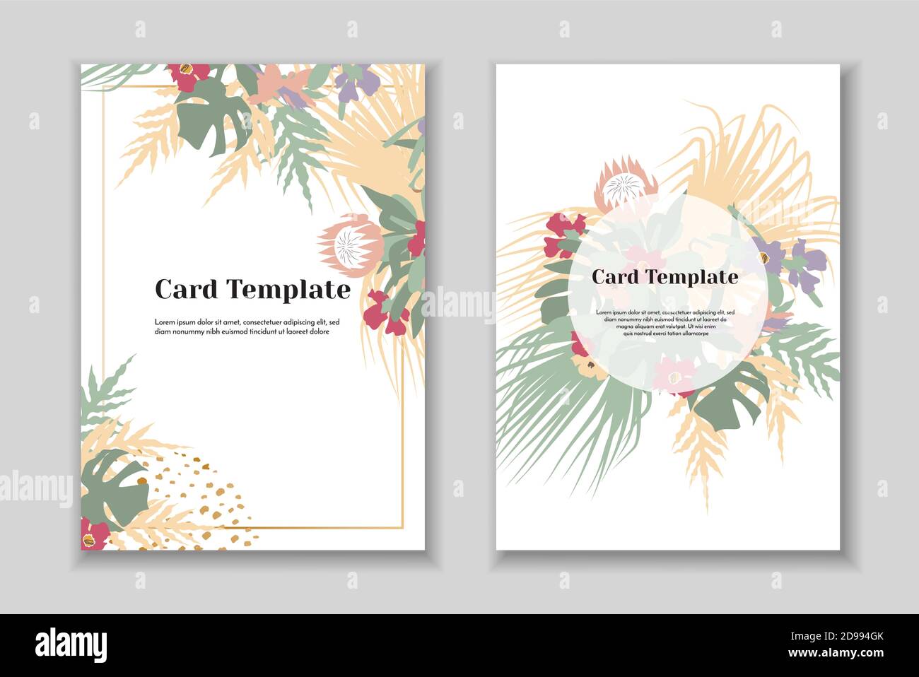 Set of 2 boho greting card templates, tender pastel colorls, white ...