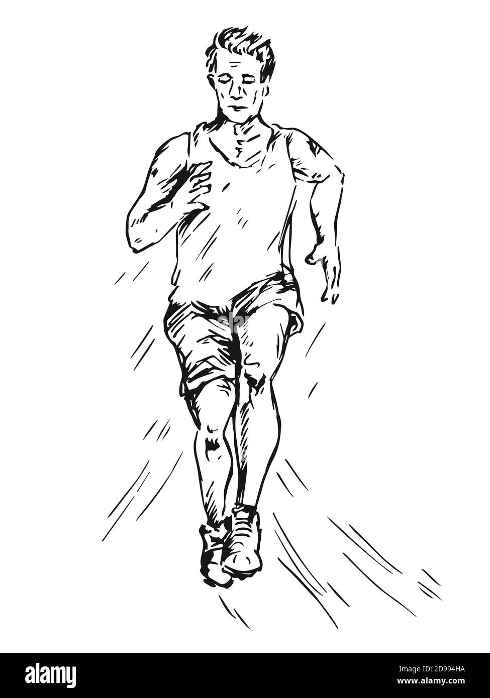 Young man running in sportswear, hand drawn doodle, sketch illustration ...