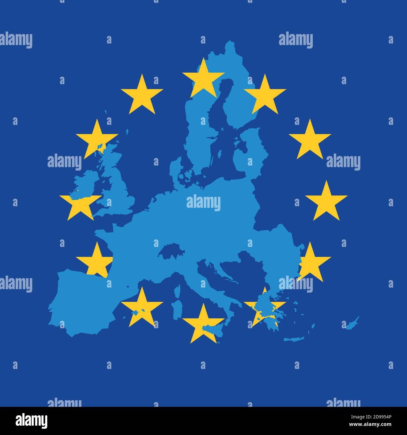 Blue vector map of European Union combined with 12 yellow stars of EU flag Stock Vector Image ...
