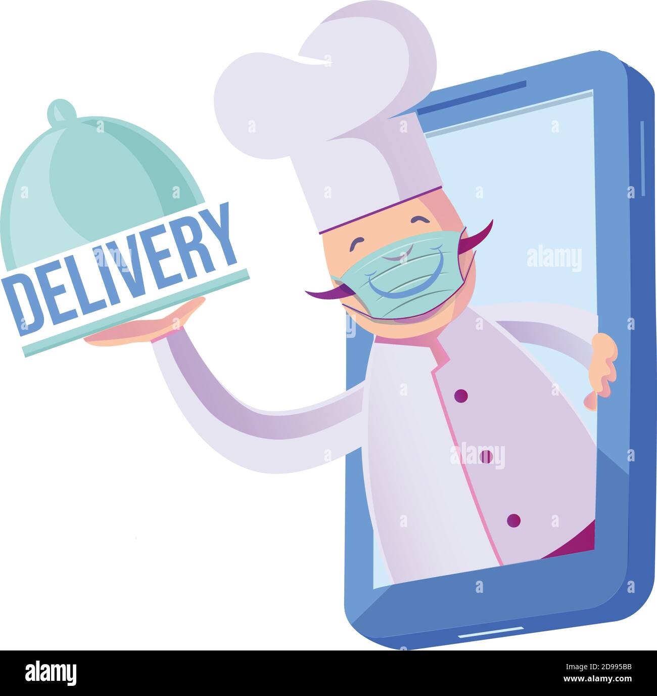 chef with mask coming out of his cellphone with plate that says ...
