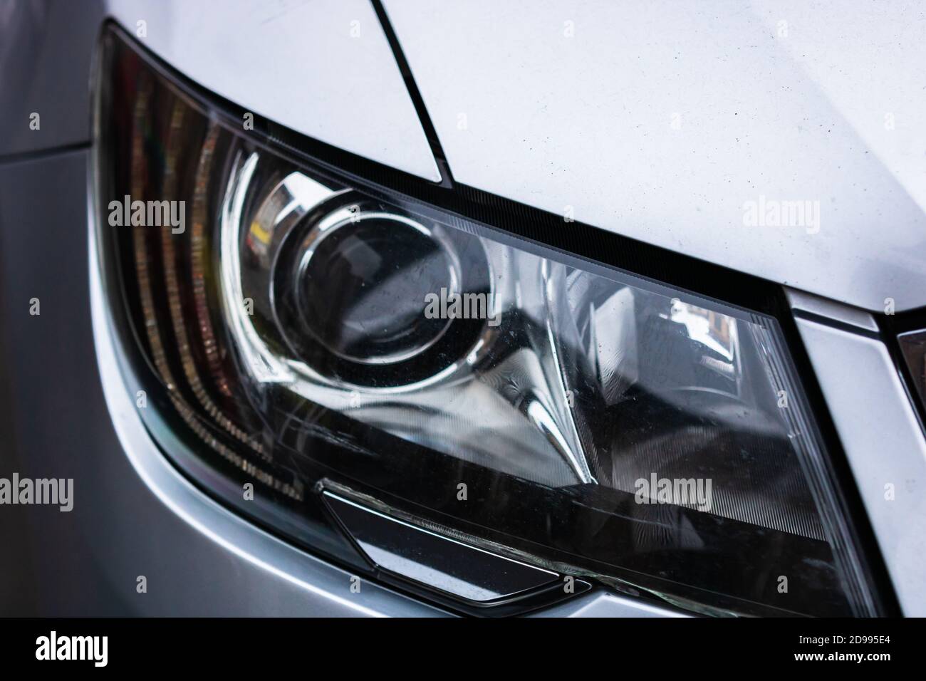 Close up photo of modern car, detail of headlight. Headlight car ...