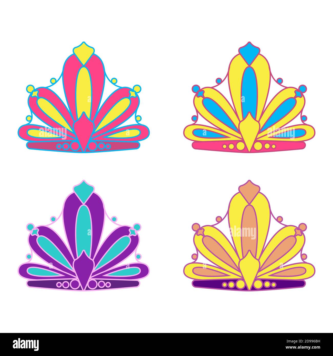 Set of colored princess crowns. Flat. Tiaras isolated on white ...