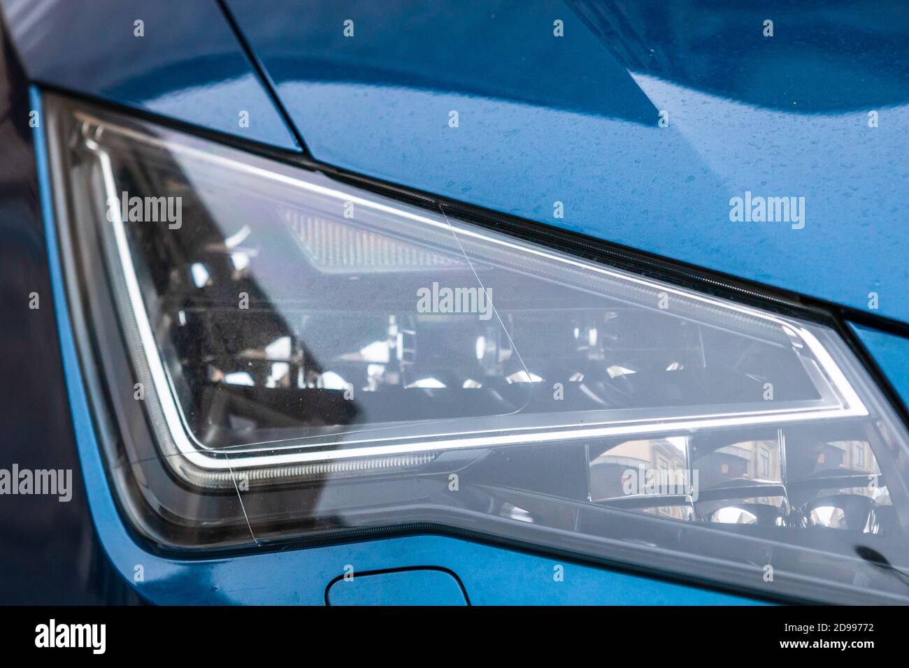 Close up photo of modern car, detail of headlight. Headlight car ...