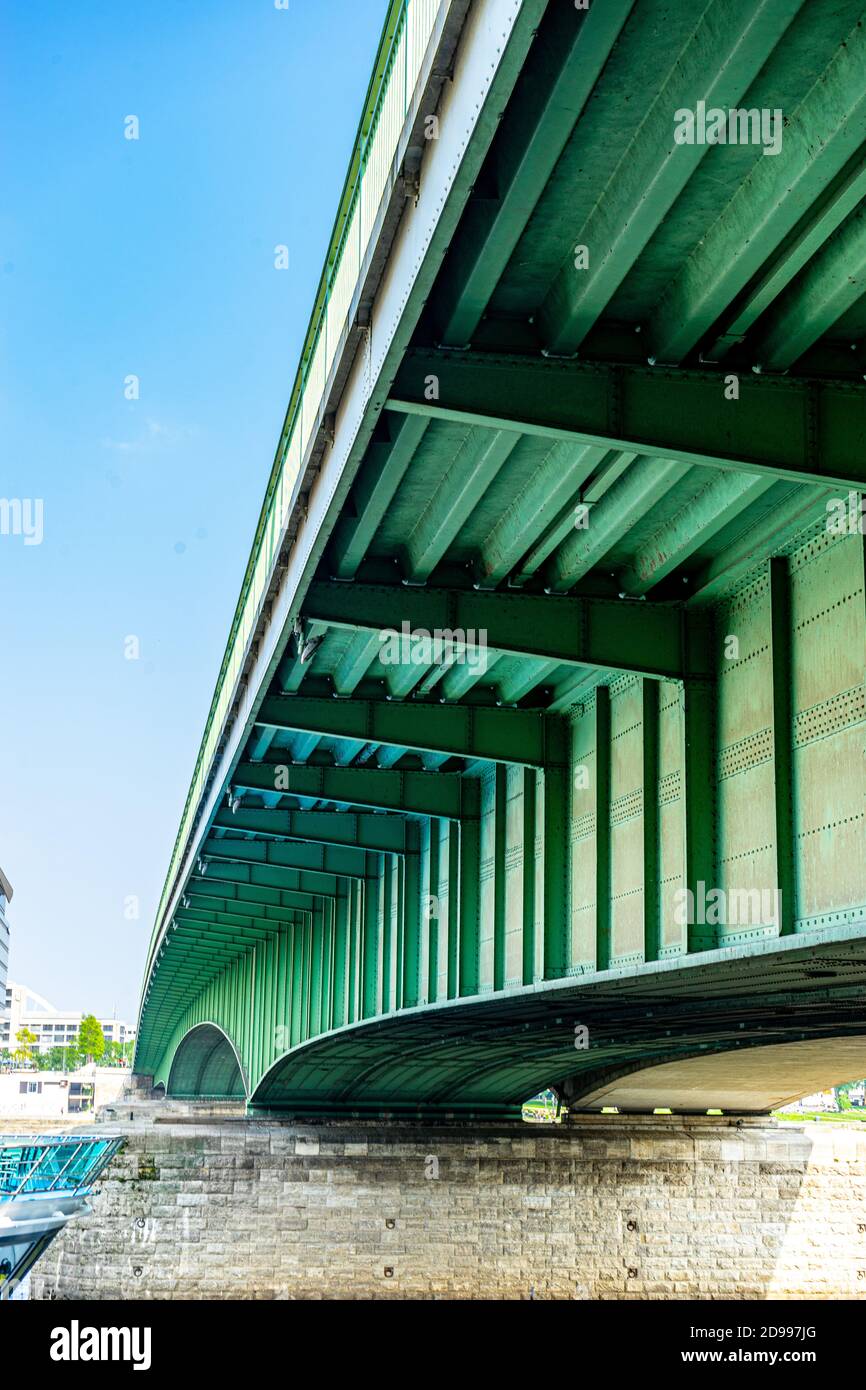 Vertical low angle shot of a steel bridge Stock Photo - Alamy