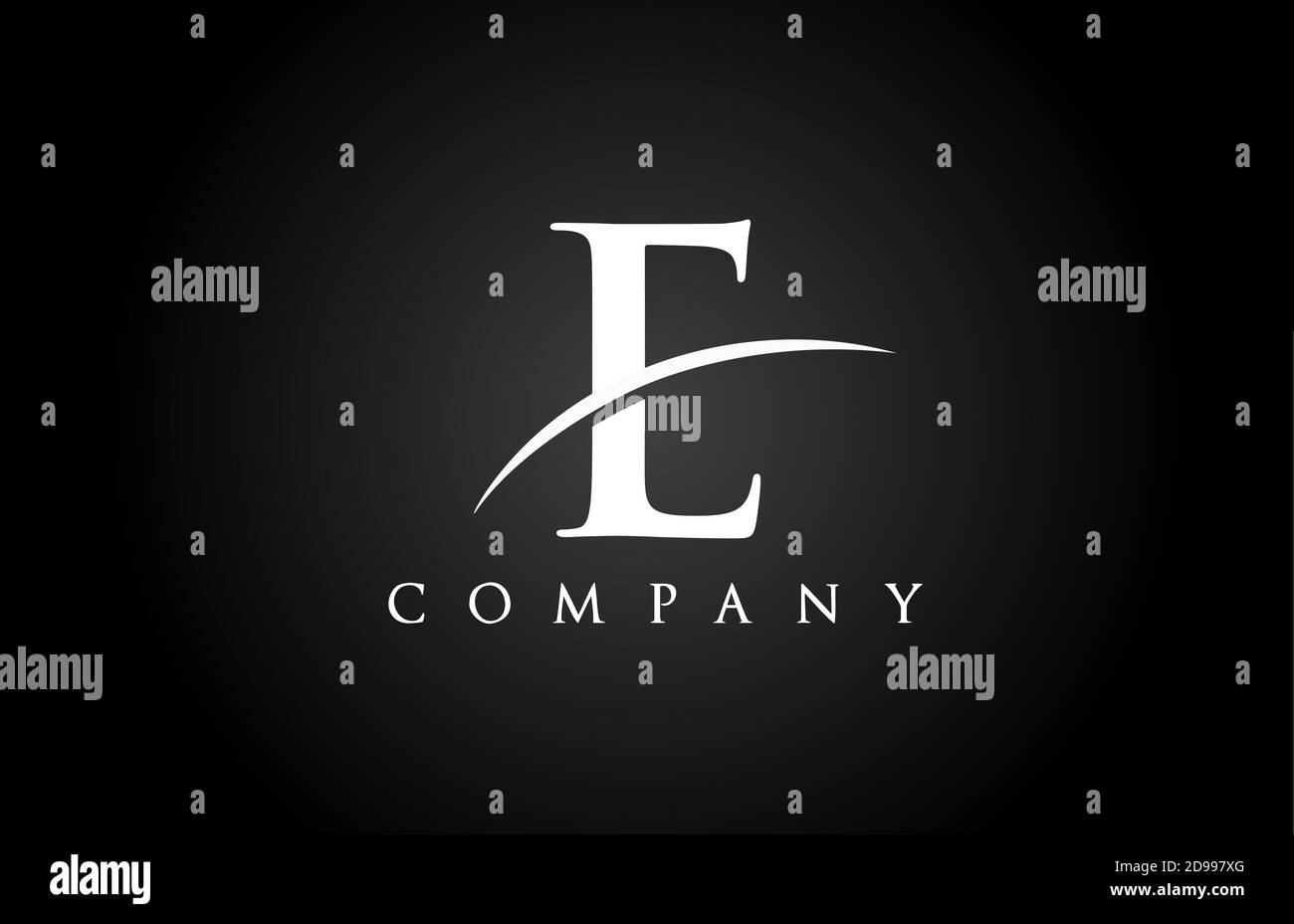 black white E alphabet letter logo icon for company. Simple swoosh ...