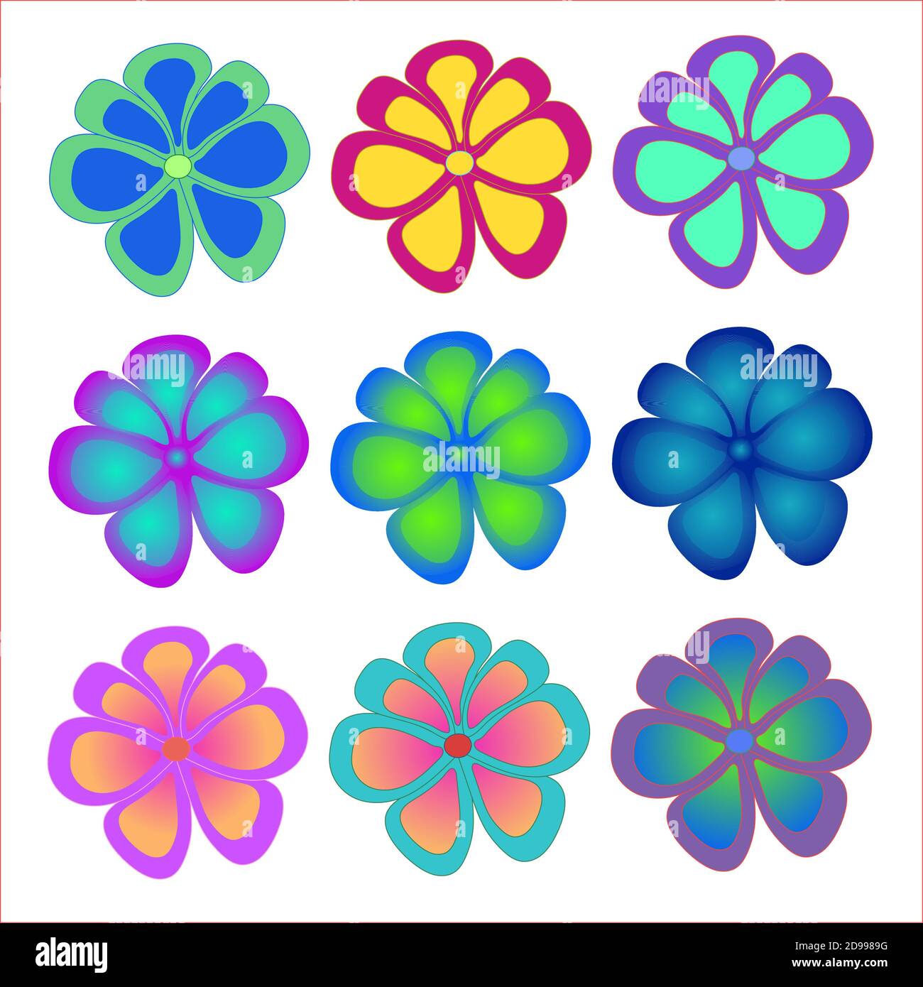Set of simple flowers in different gradient colors. Trendy colors ...