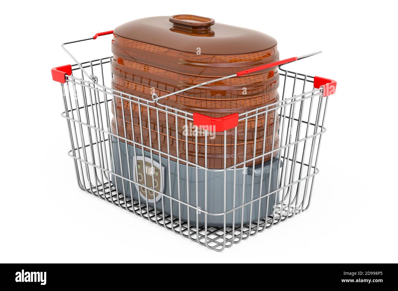 Food dehydrator inside shopping basket, 3D rendering isolated on white ...