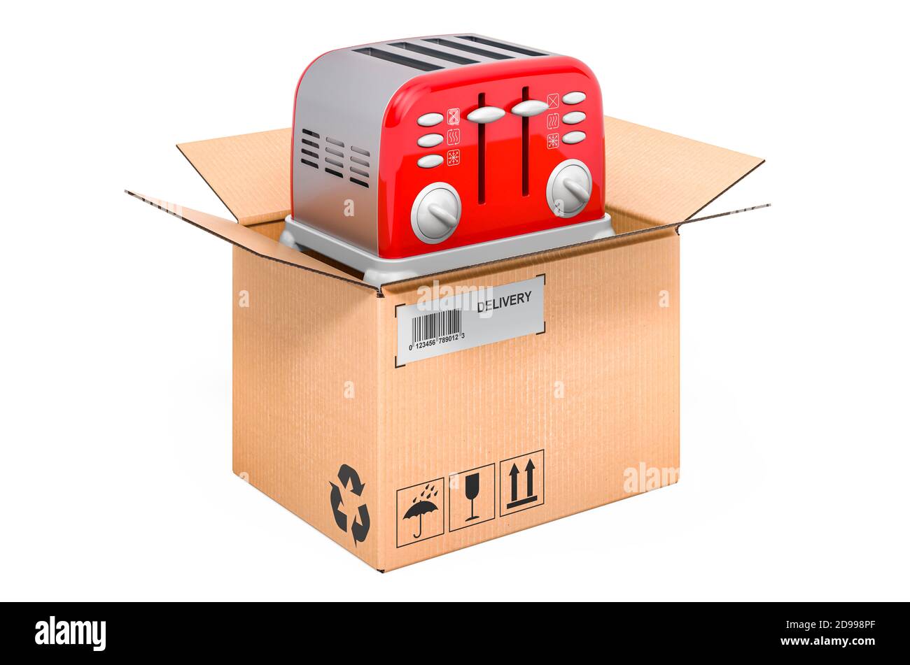 Toaster retro design inside cardboard box, delivery concept. 3D ...