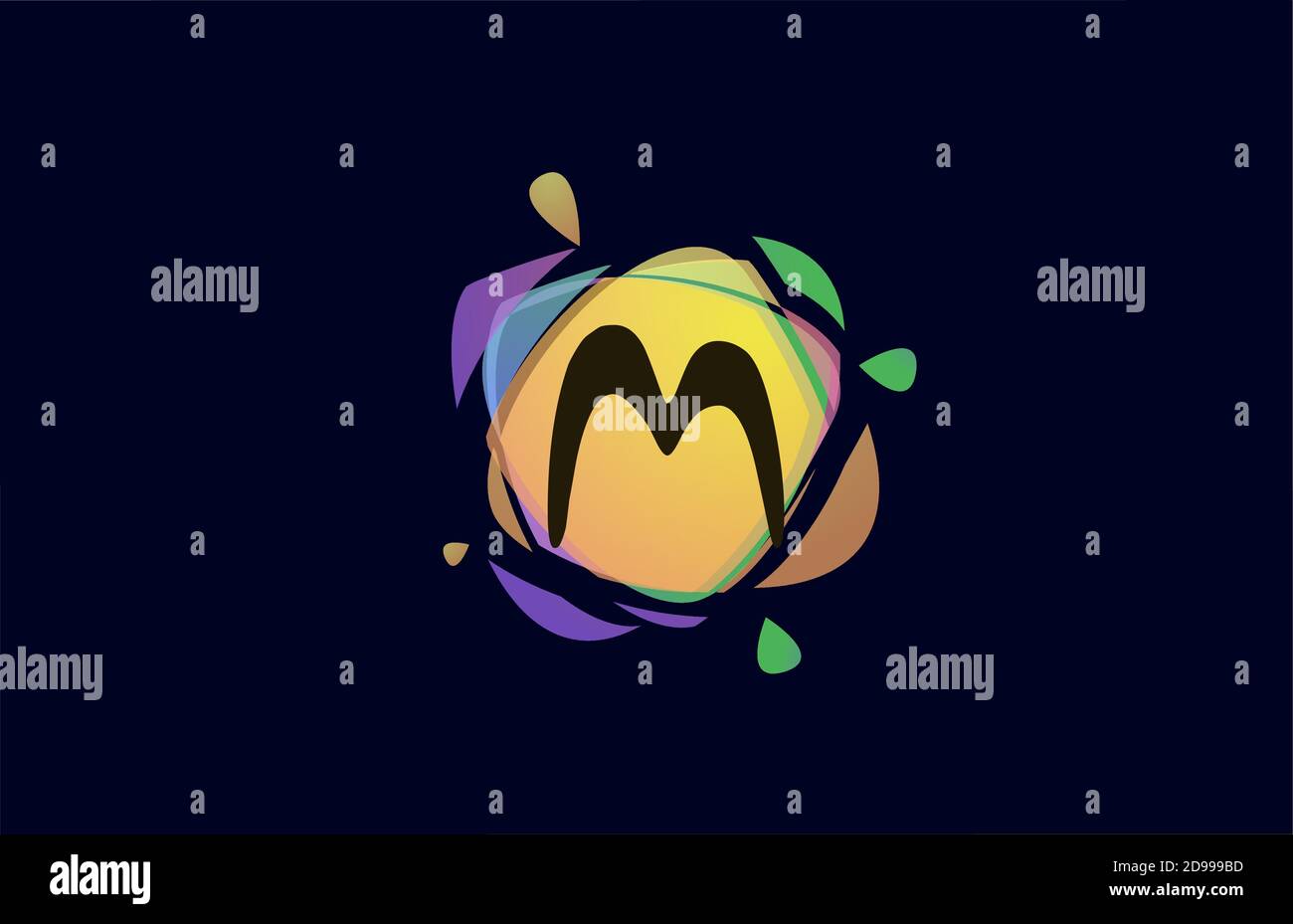 colorful M alphabet letter logo icon template. Colored broken splash ...