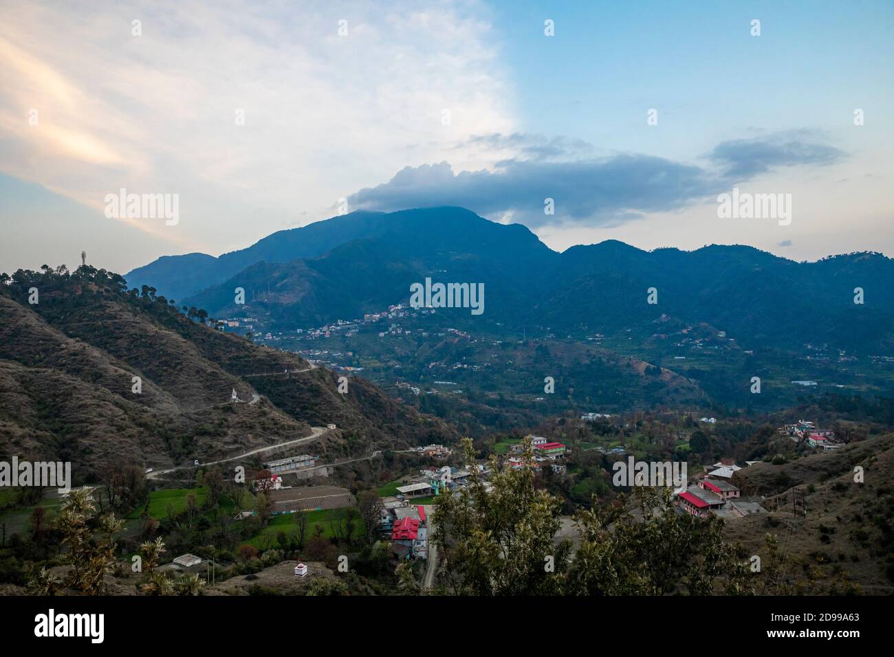 A scenic view of the rolling hills and blue sky around the village of ...