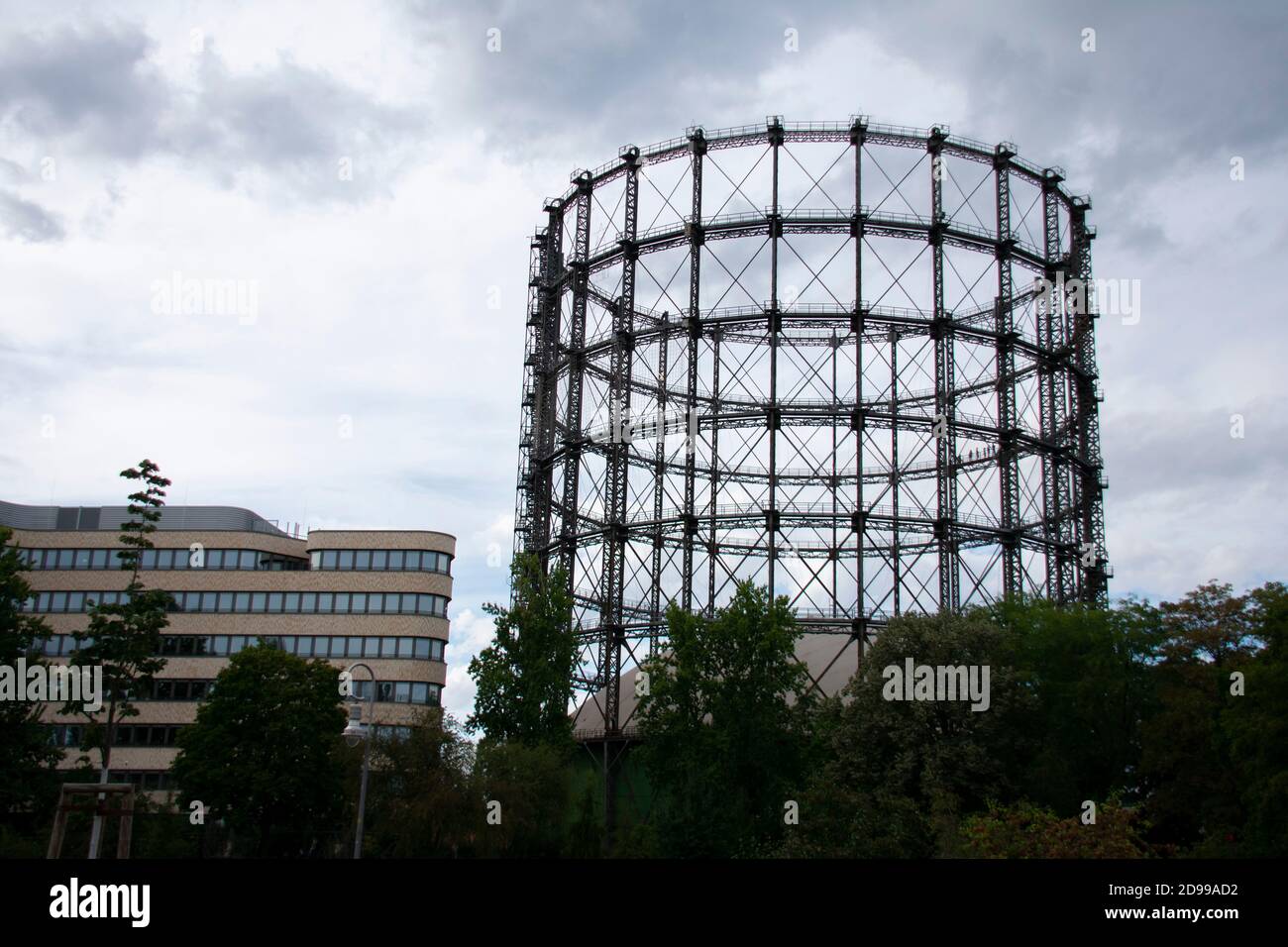 Landscape of EUREF old gasometer structure on a cloudy day in ...