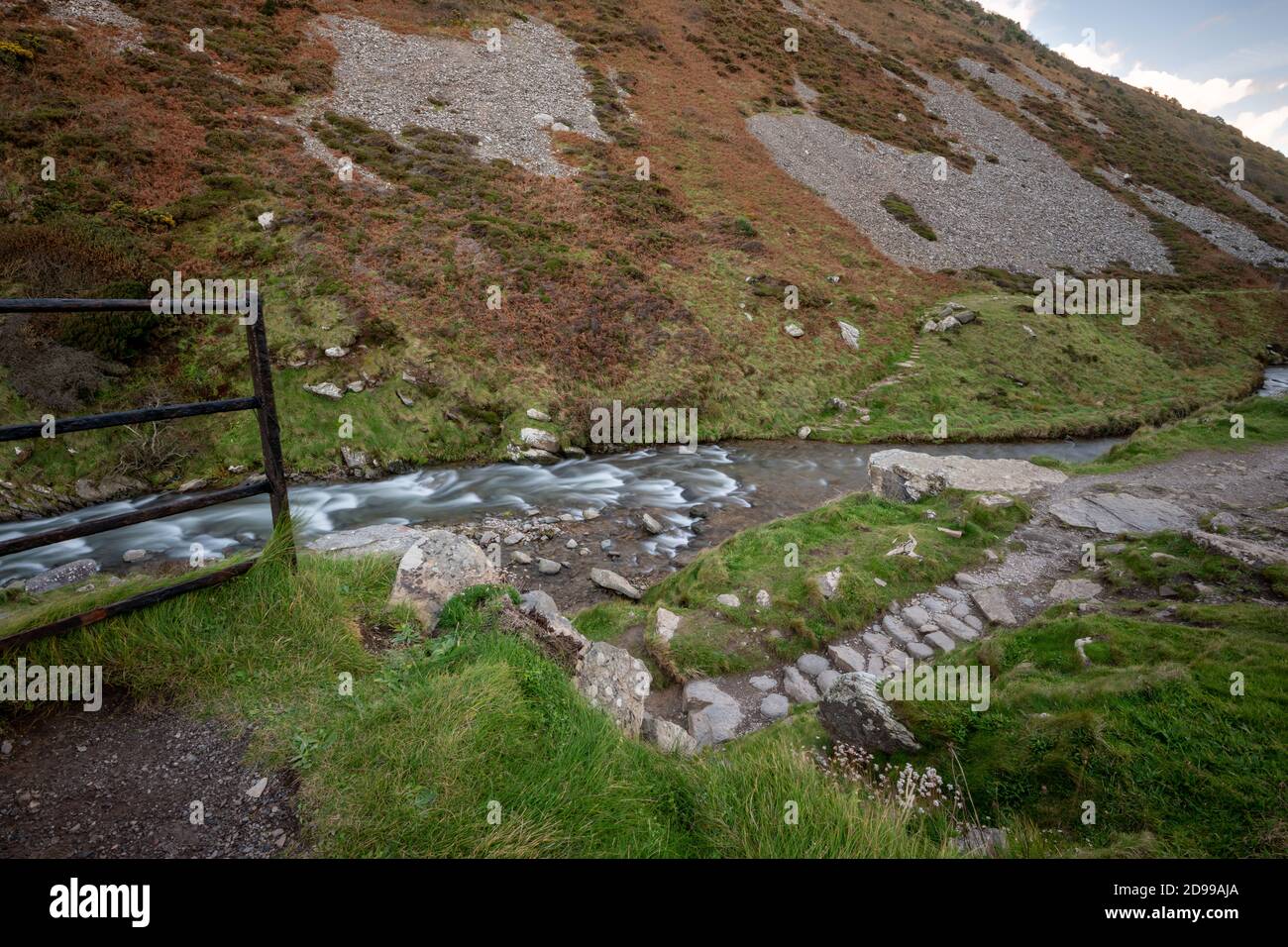 Long exposure of the river Heddon flowing through the Heddon valley at ...