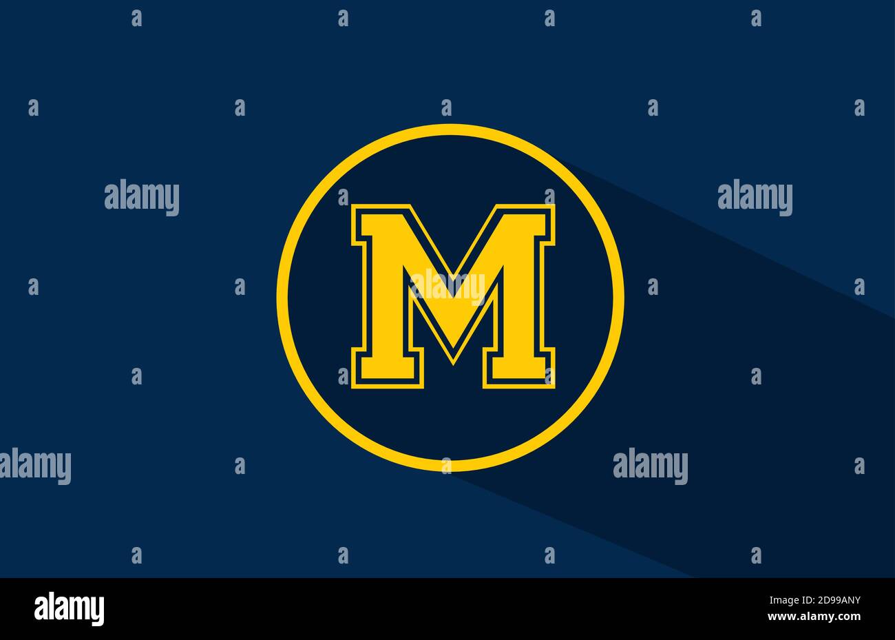 yellow blue M alphabet letter logo icon with circle. Simple and ...