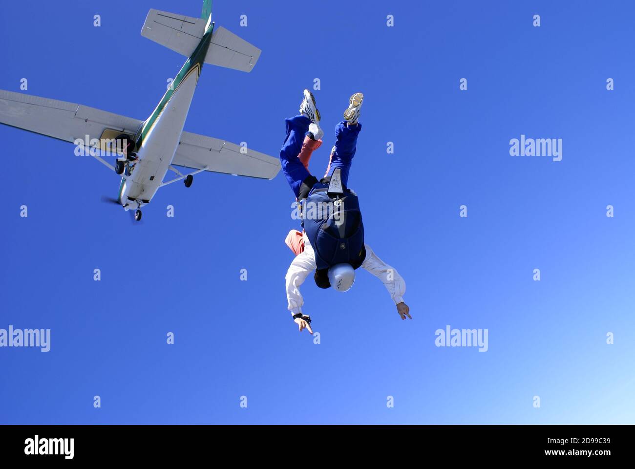 Skydiving tandem over Galicia Spain Stock Photo - Alamy