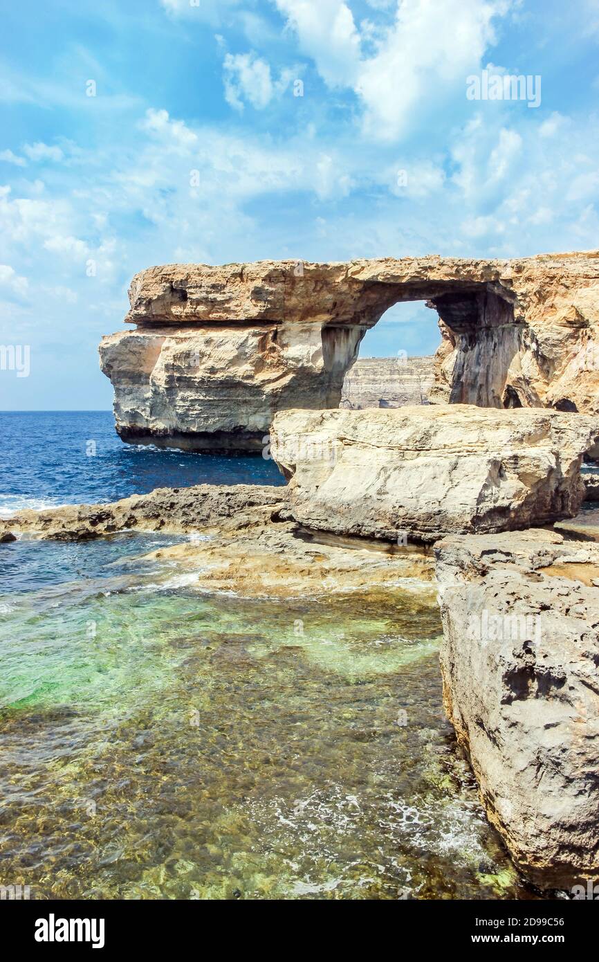 landscape of azure window natural stone formation in Gozo Malta Stock ...