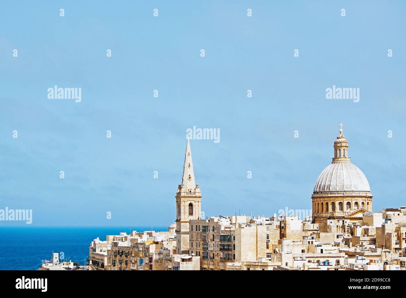 cityscape with blue ocean in Valletta Malta Stock Photo - Alamy