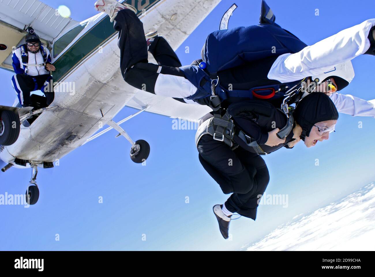 Sky diving tandem scared face Stock Photo - Alamy