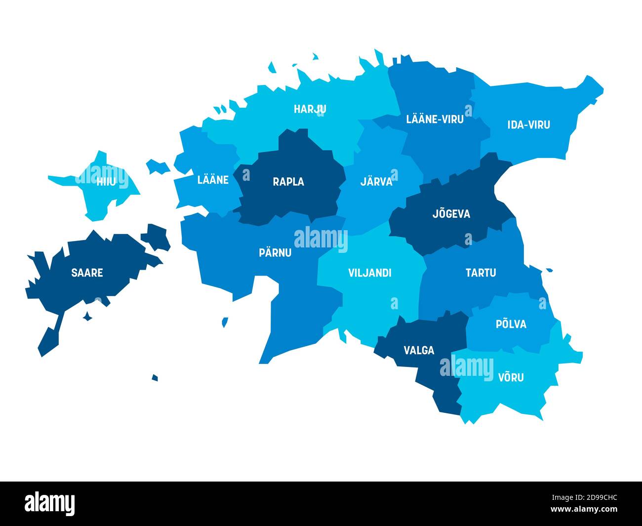 Blue political map of Estonia. Administrative divisions - counties ...