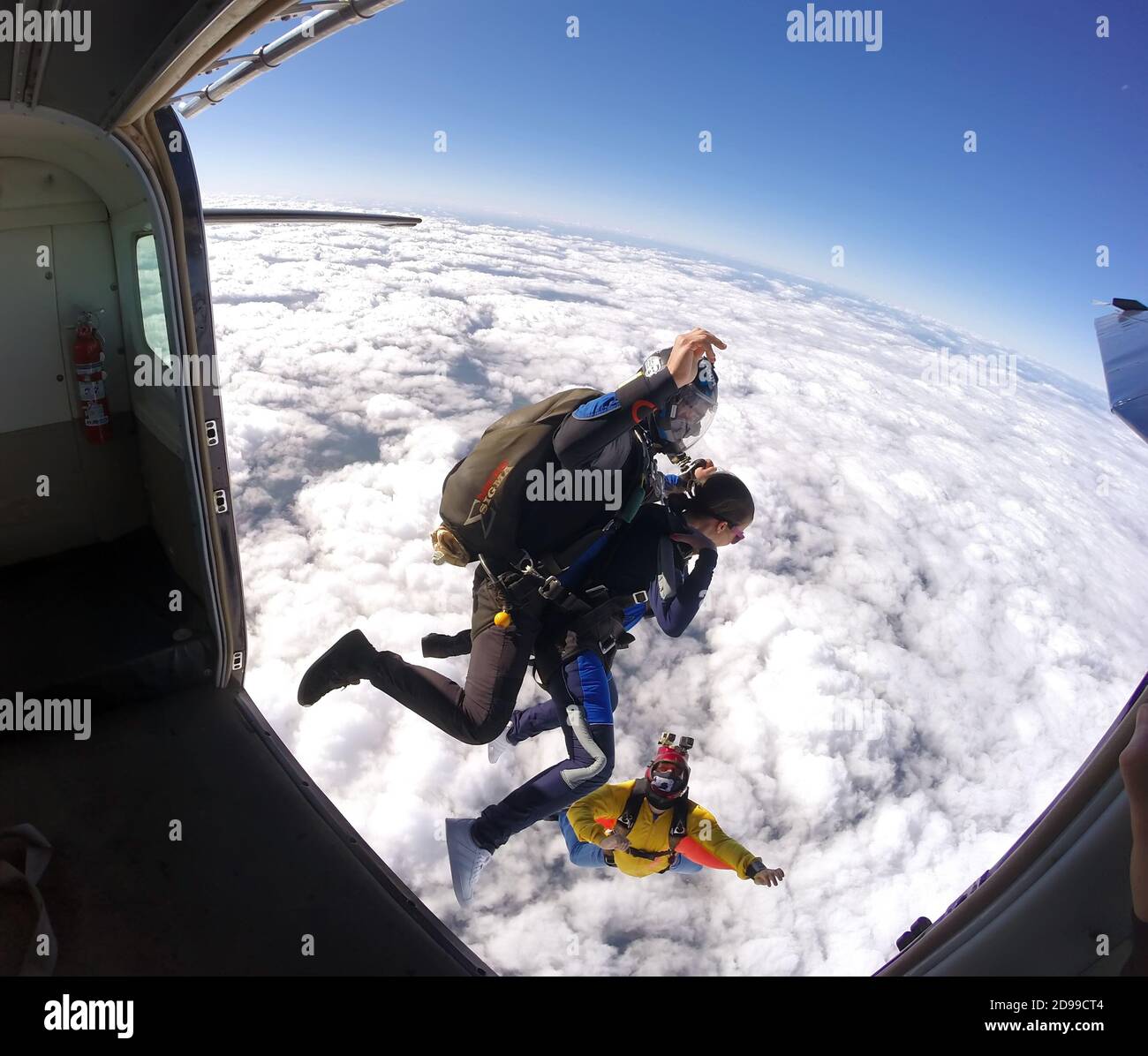 October 8, 2020. Campinas, SP, Brazil. Tandem jump instructor landing ...