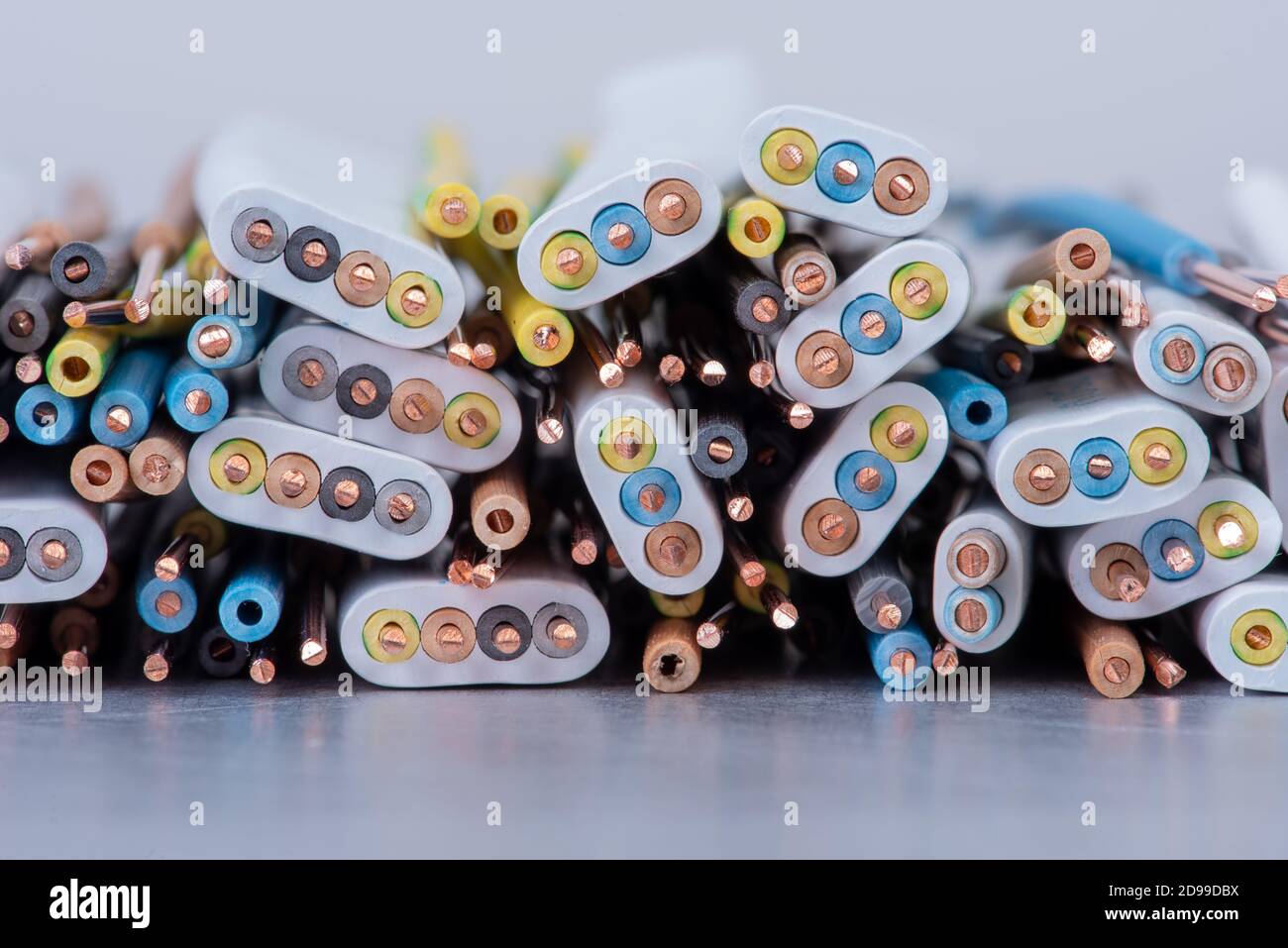 Cable and copper wire close-up used in electrical installation Stock ...