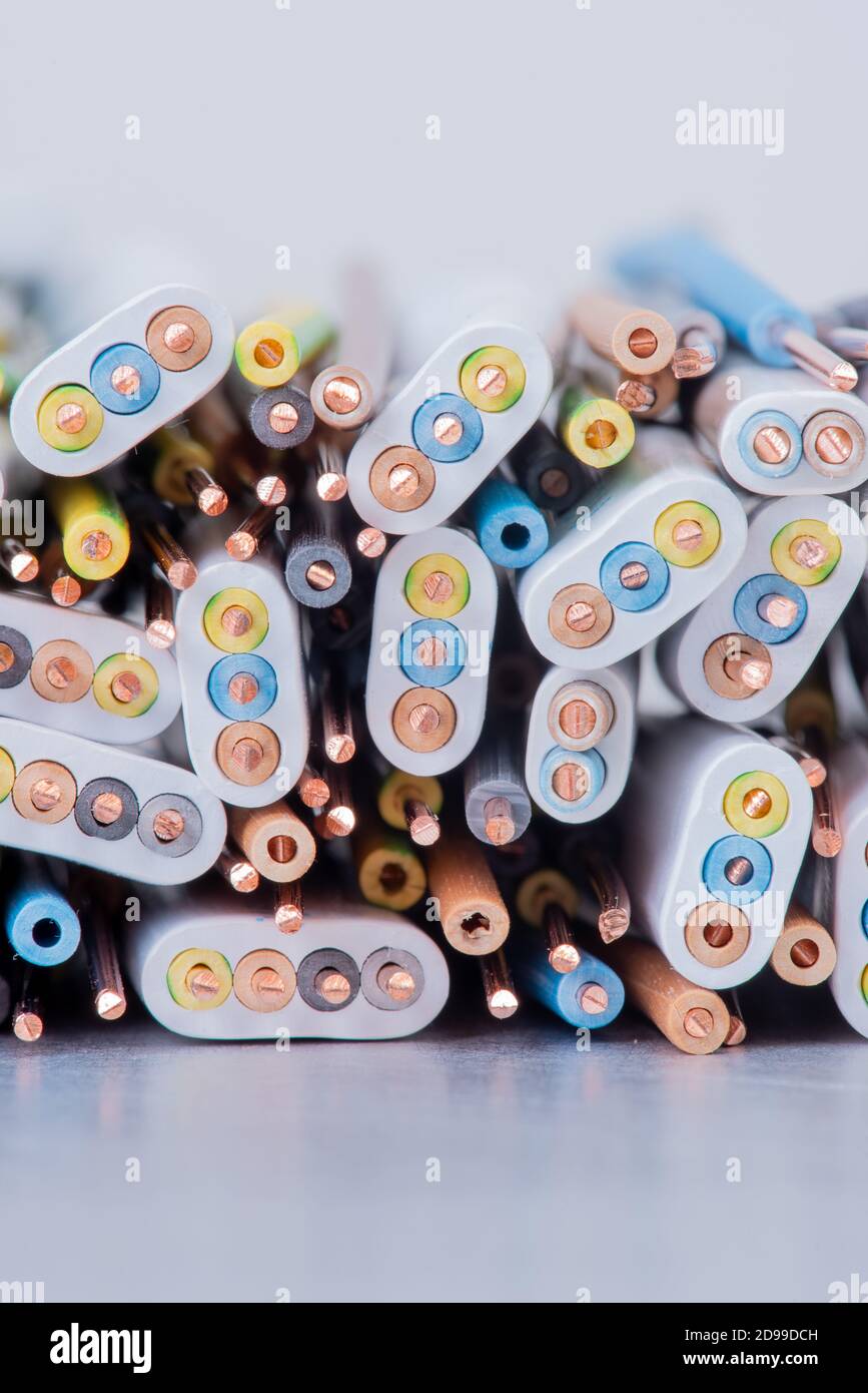 Copper cable and wire electrical installation equipment Stock Photo - Alamy