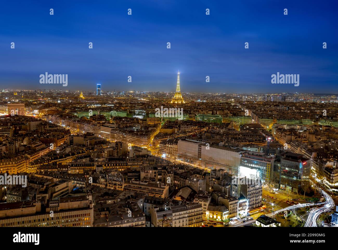Tour Eiffel, Arc de Triomphe, Champs-Elysees in the city of Paris seen ...