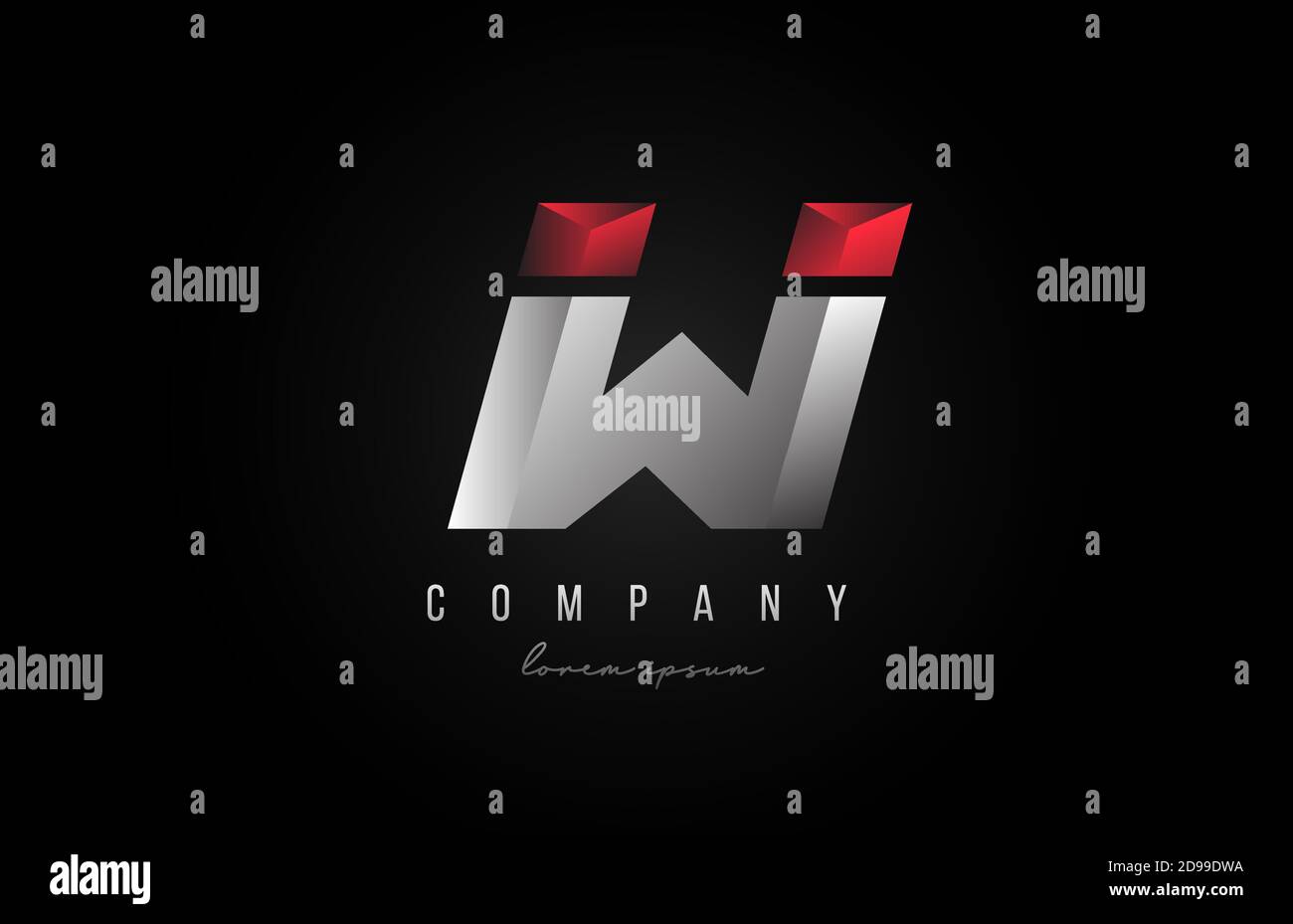 alphabet letter W logo icon in in red grey silver color. Creative ...