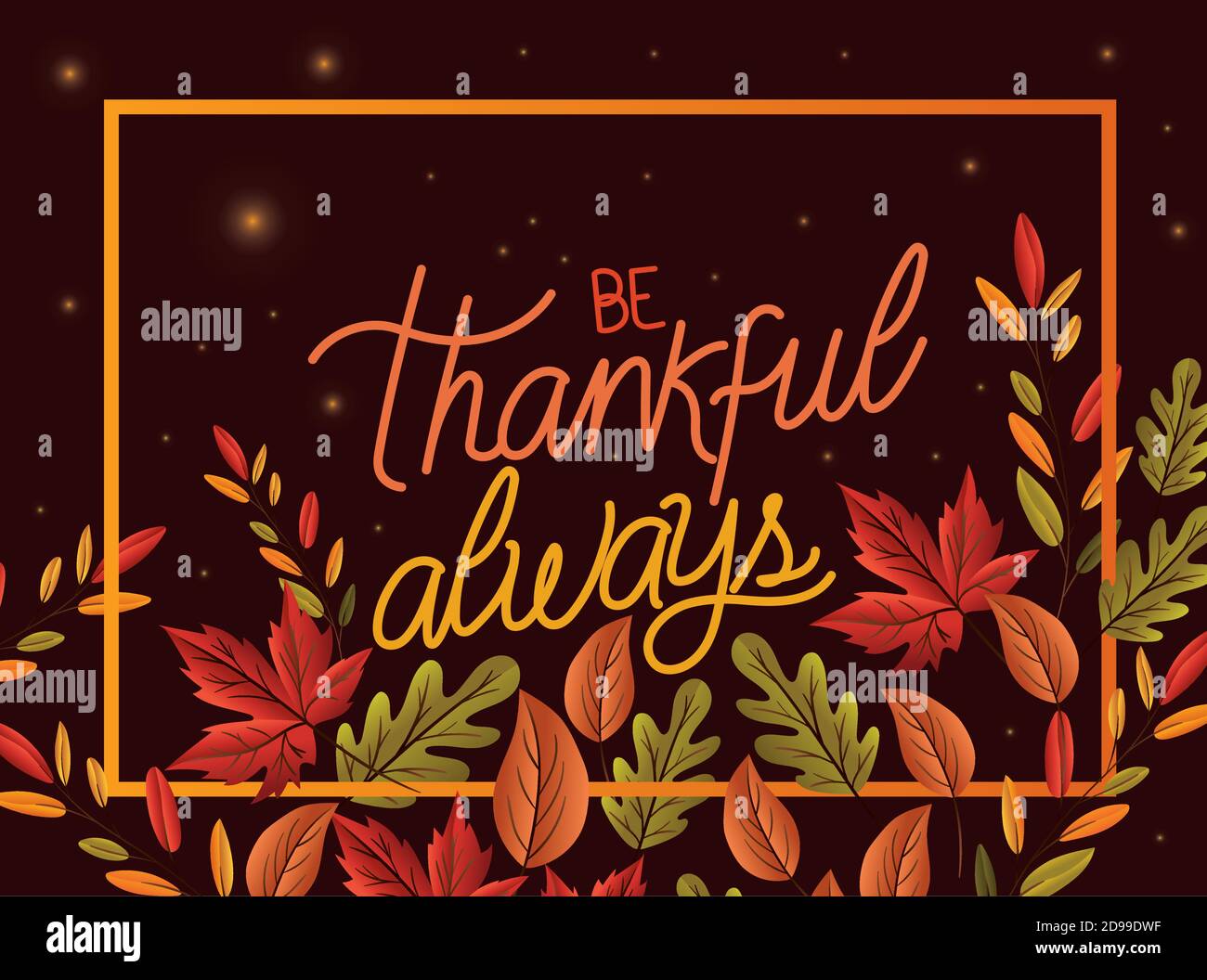 be thankful always lettering in frame with leaves vector design Stock ...