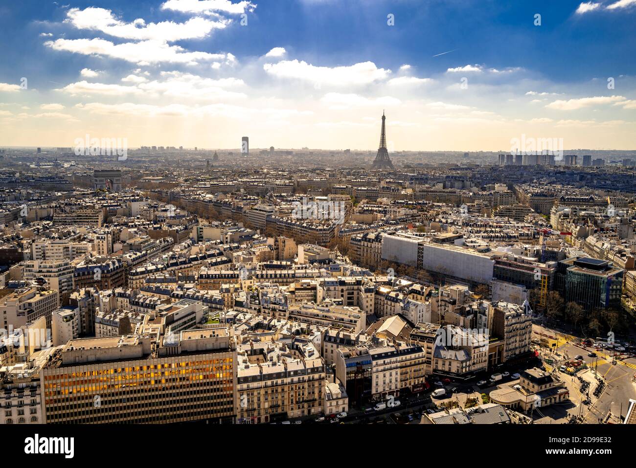 Tour Eiffel, Arc de Triomphe, Champs-Elysees in the city of Paris seen ...