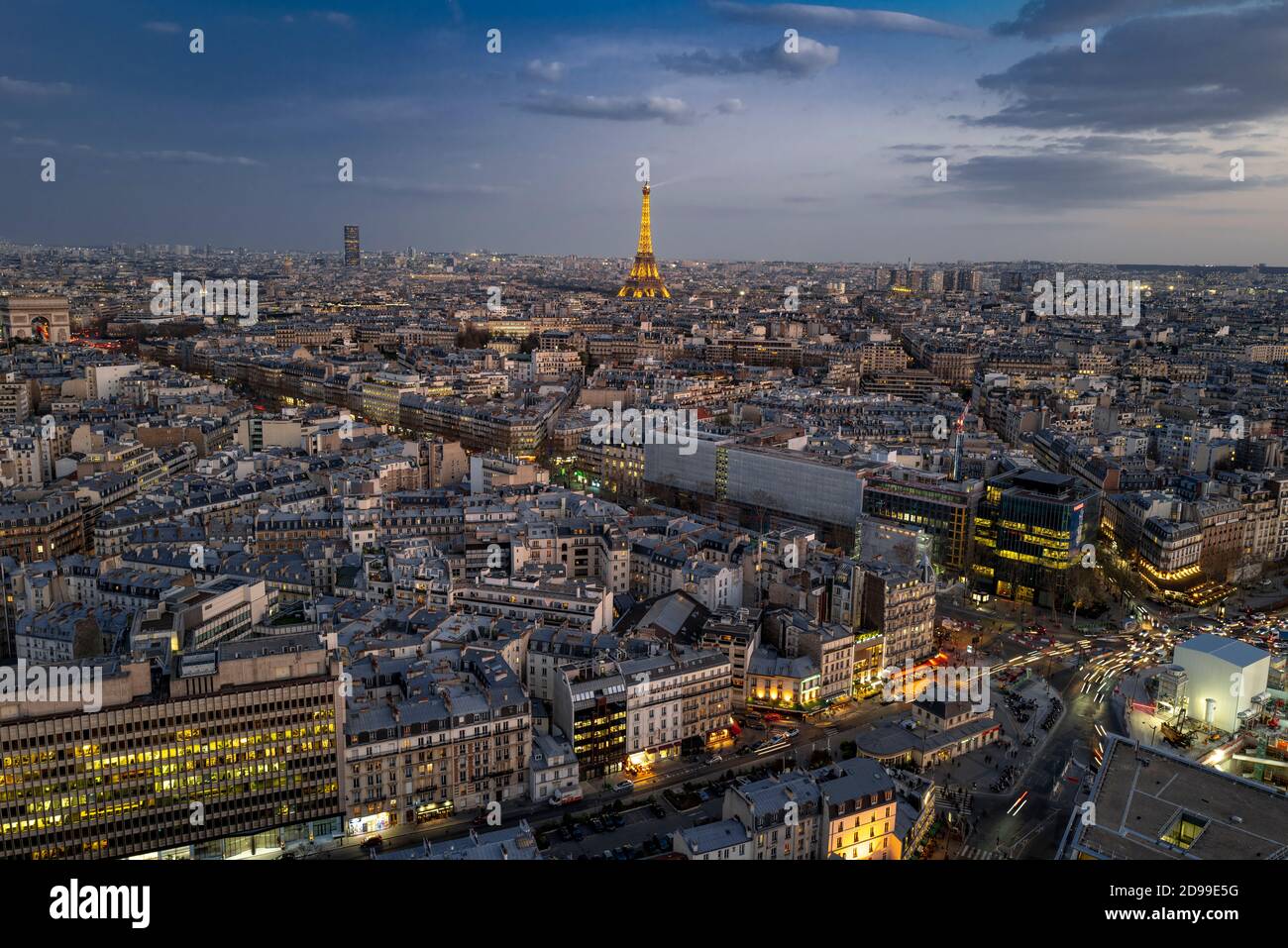 Tour Eiffel, Arc de Triomphe, Champs-Elysees in the city of Paris seen ...