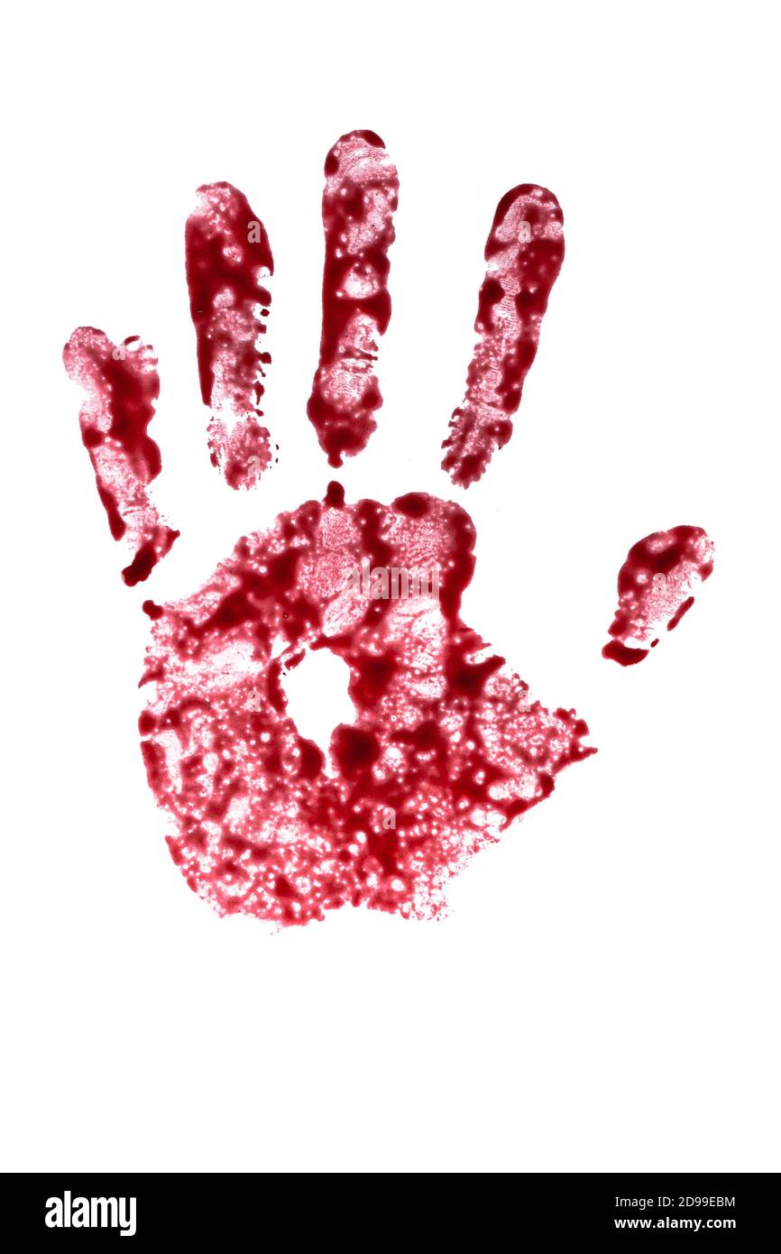 Bloody handprint isolated on white background Stock Photo - Alamy