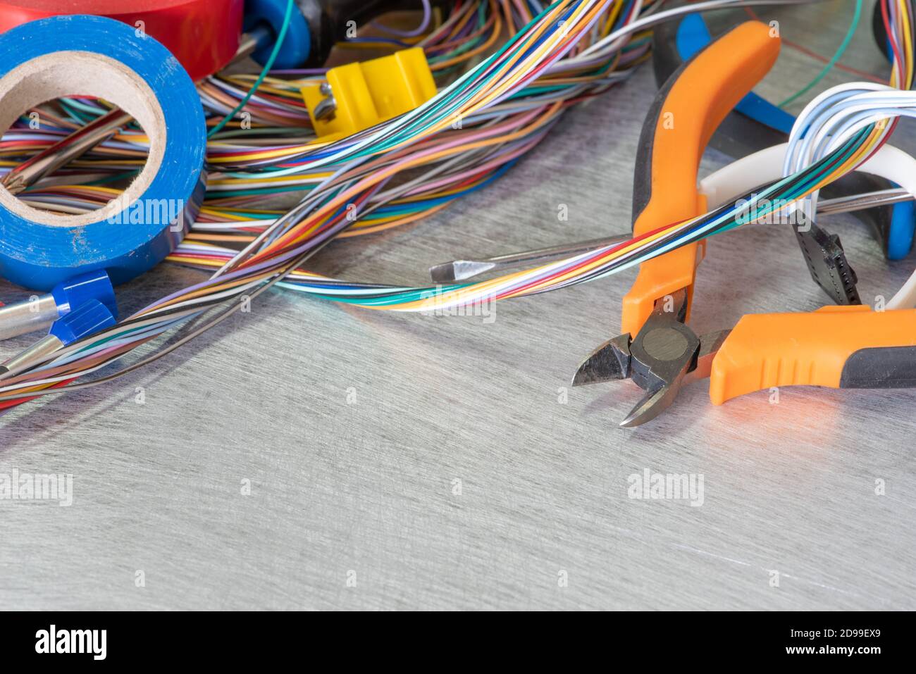 Set of tools and accessories used in electrical home installation Stock ...