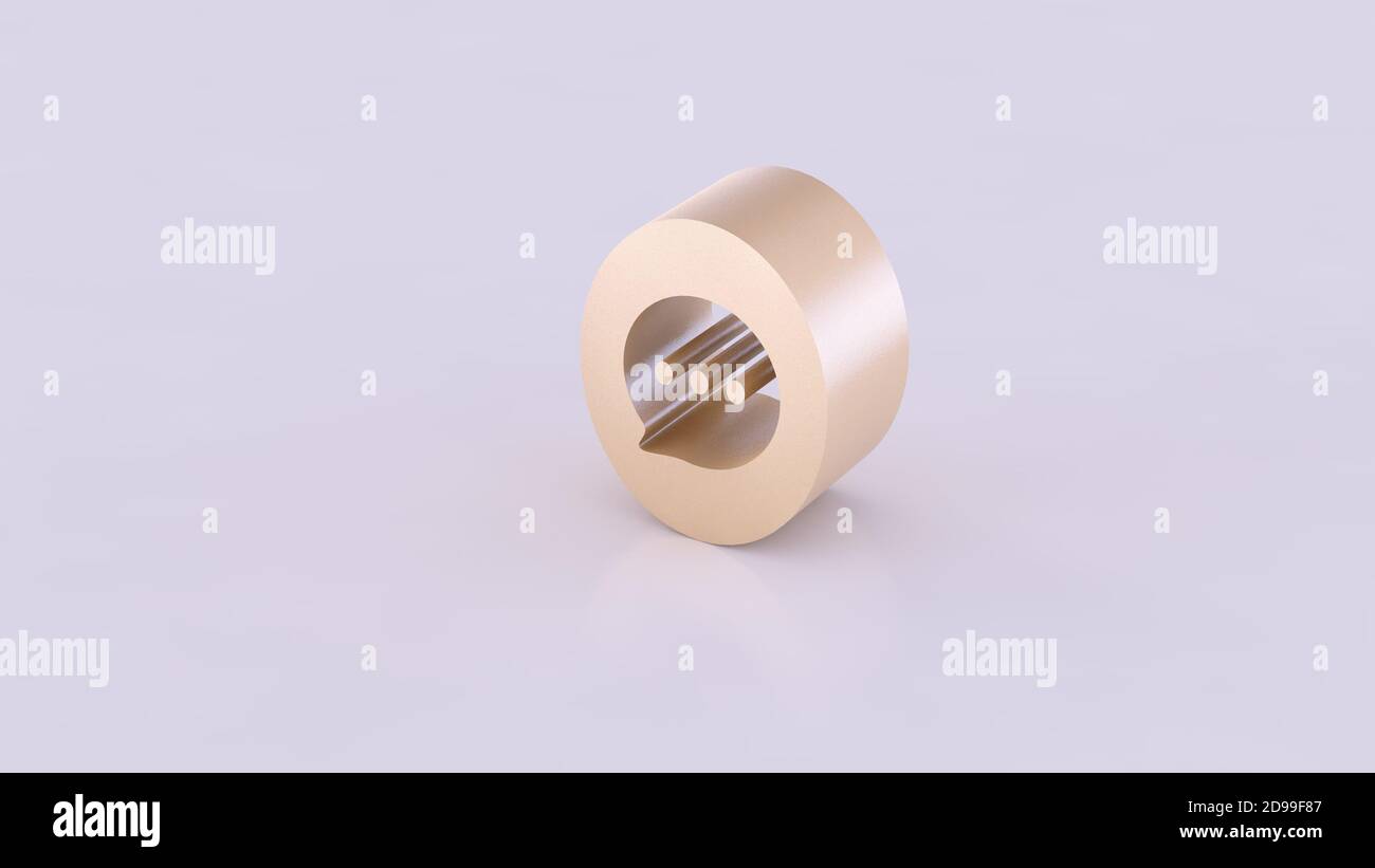 3D isolated golden colored slice of a cylinder seen from side view ...