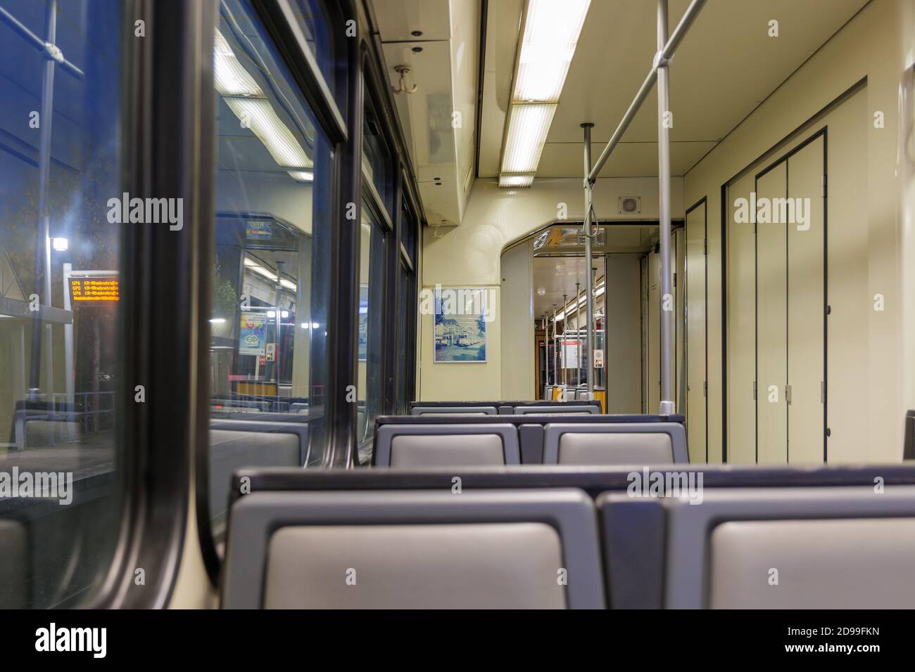 Interior view of empty passenger trains or light rail tram of German ...
